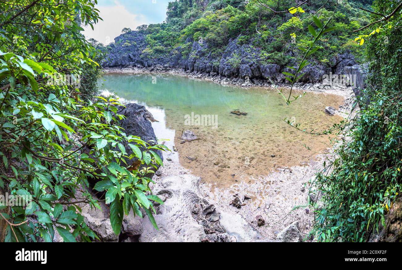 Panorama of Huge cave in Halon bay, Vietnam in a summer day Stock Photo ...