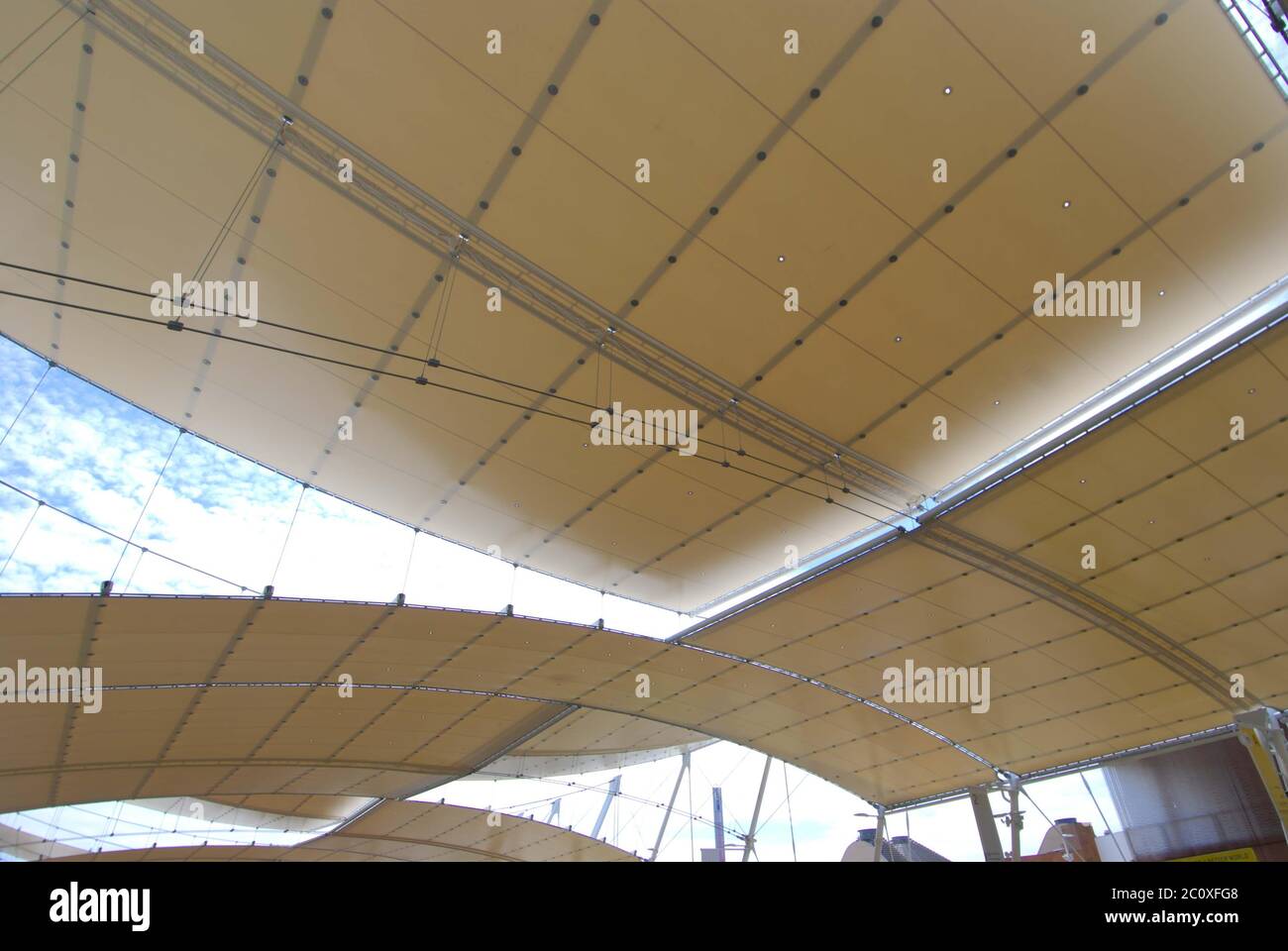 A roofing structure with tarpaulins at a fair Stock Photo - Alamy