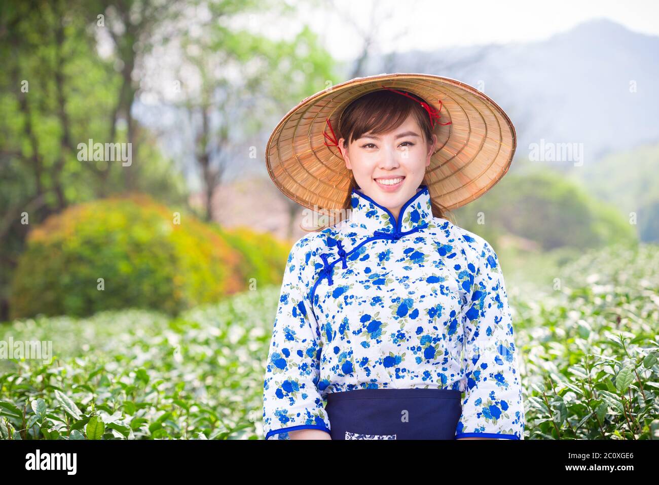 beautiful Asian girl in tea plantation Stock Photo - Alamy