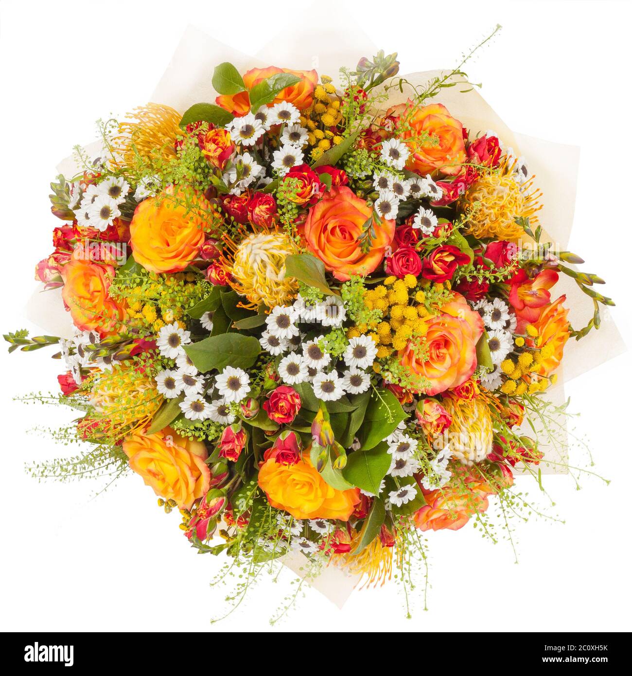 Bouquet of flowers top view isolated on white Stock Photo - Alamy