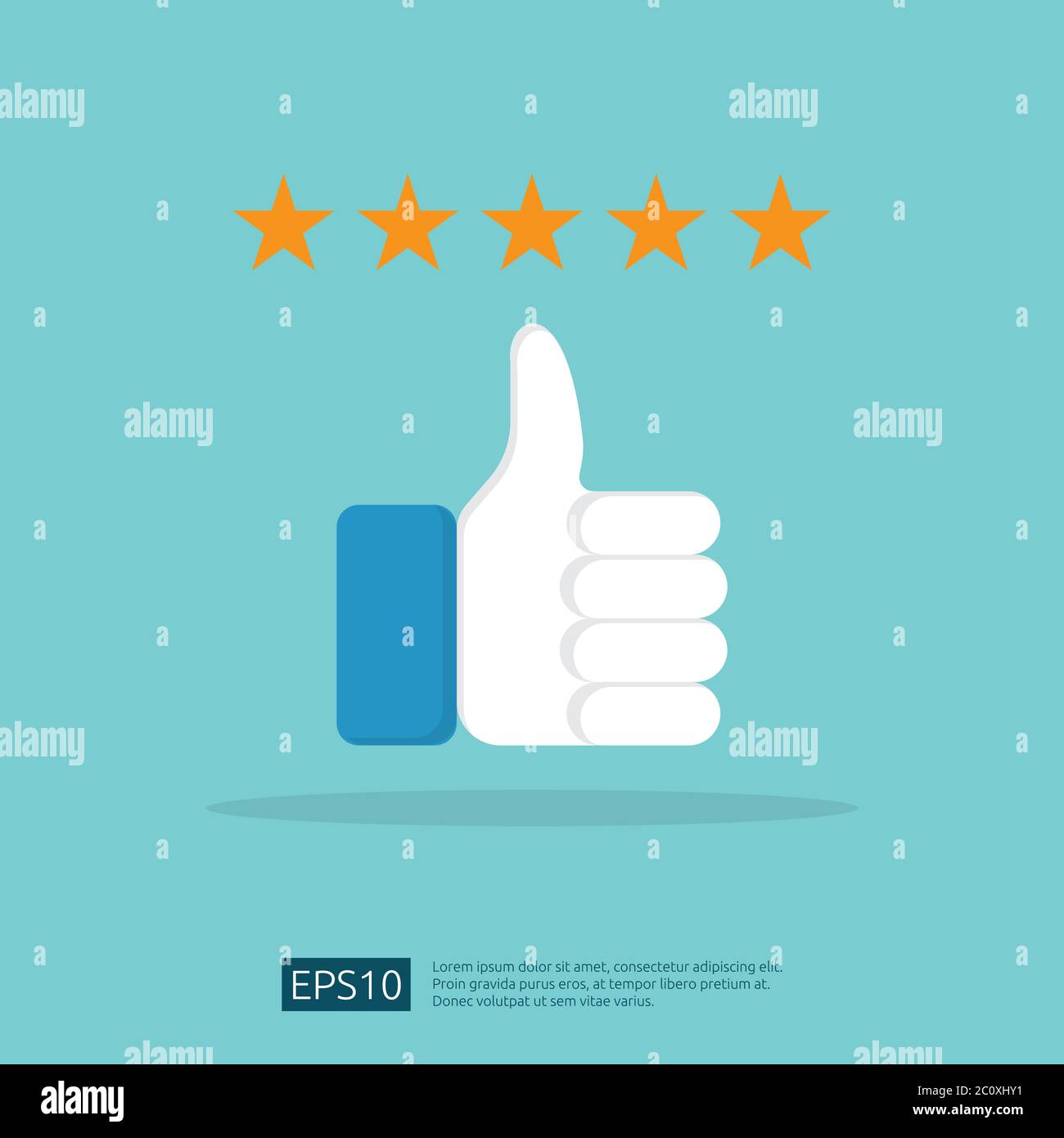 positive good review with hand thumb up symbol on social media. five ...