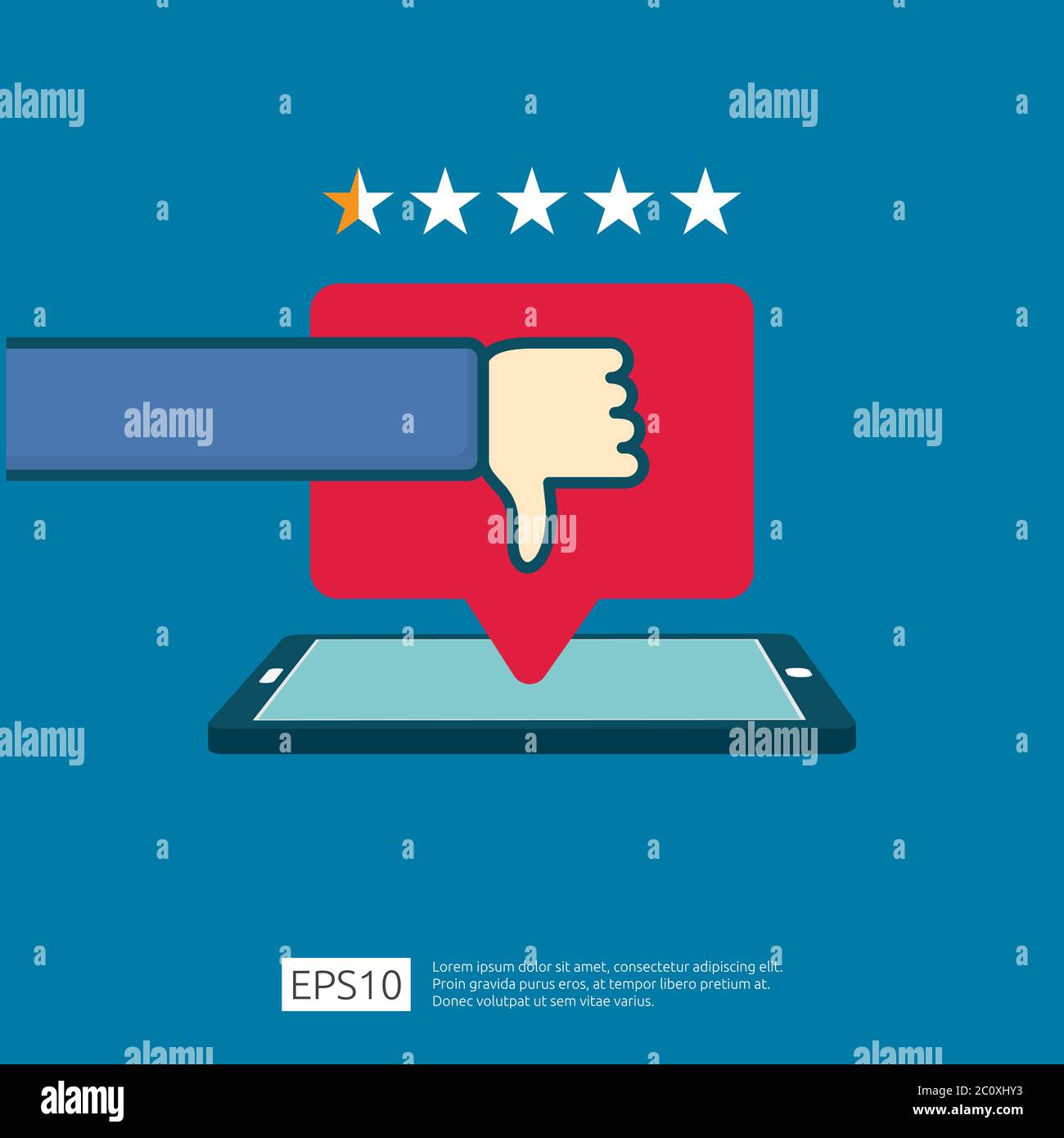 bad one star review concept. dislike bubble message symbol on phone ...