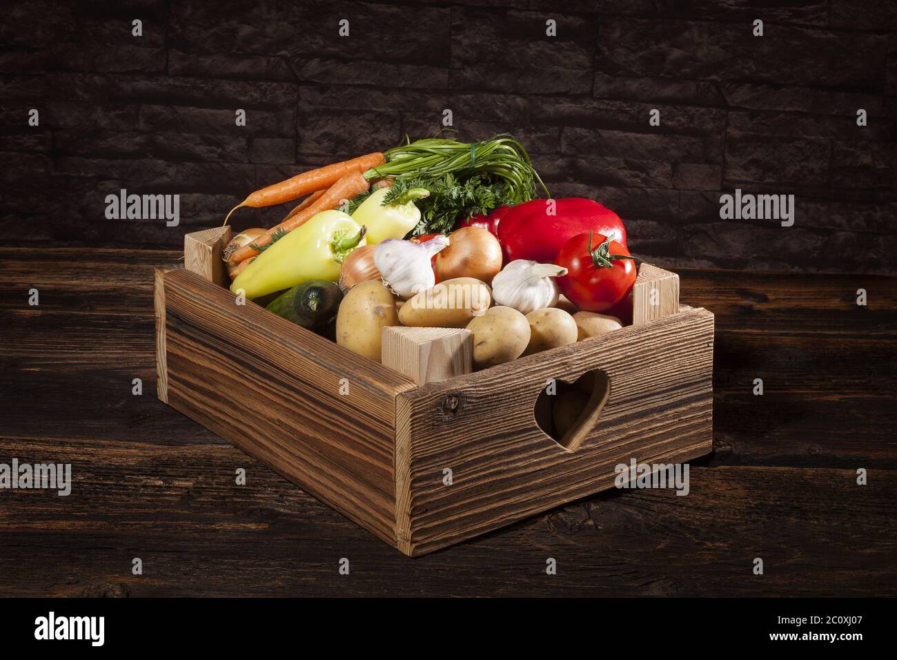 Vegetable in wooden crate Stock Photo - Alamy