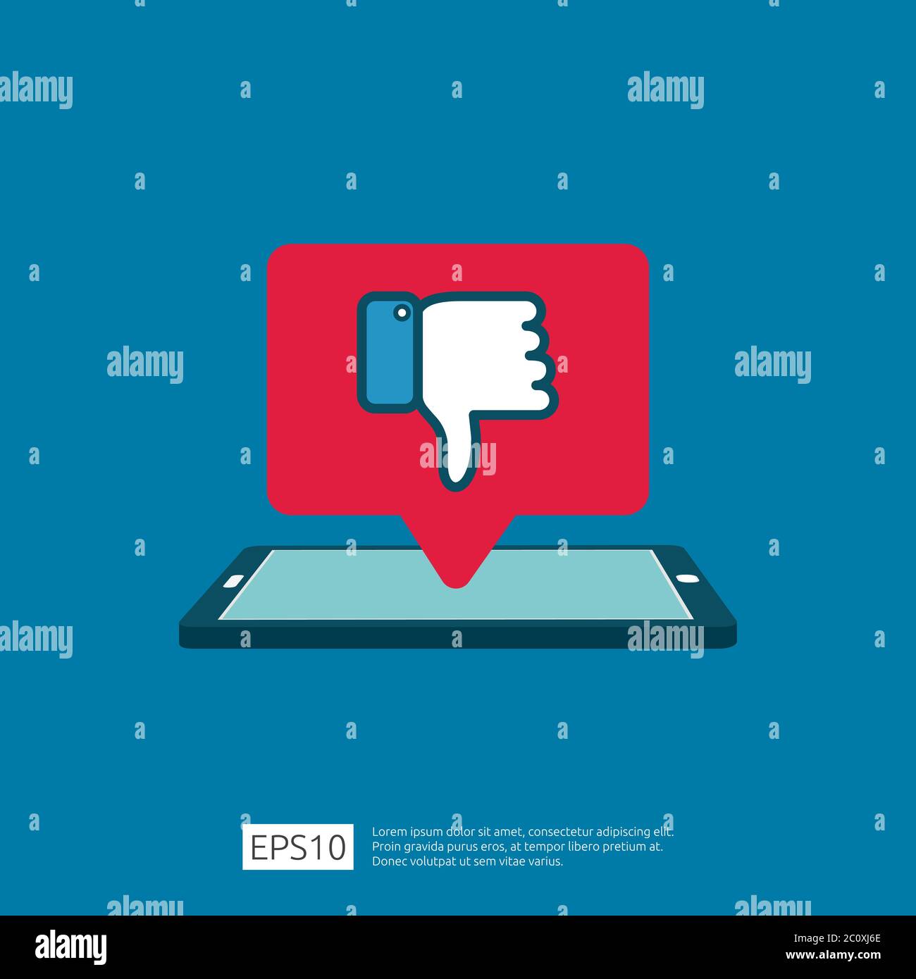 bad review concept. dislike bubble message symbol on phone screen media ...
