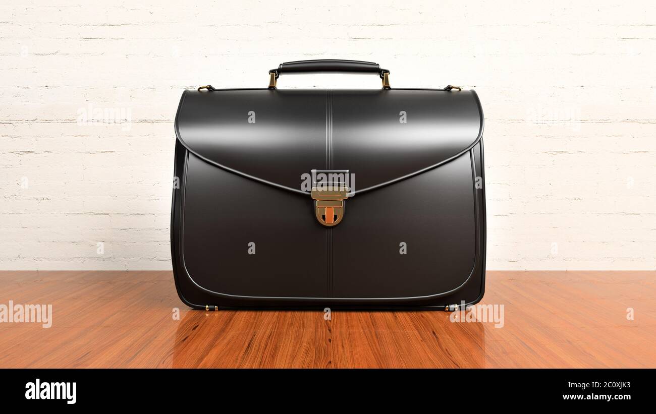 Office desk table with briefcase Stock Photo - Alamy