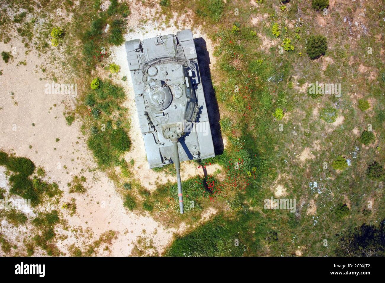 Aerial top view of a military tank Stock Photo - Alamy
