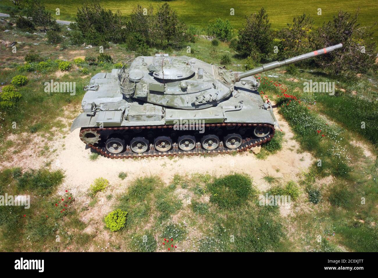 Aerial top view of a military tank Stock Photo - Alamy