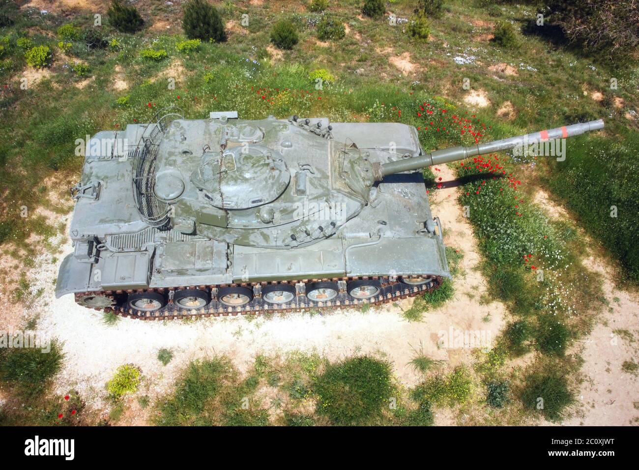 Aerial top view of a military tank Stock Photo - Alamy