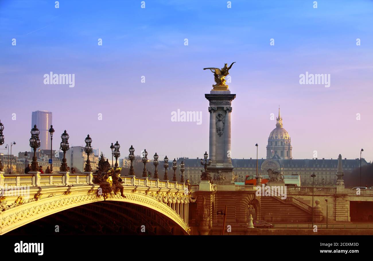 Alexander III Bridge across Seine river in Paris, France Stock Photo ...