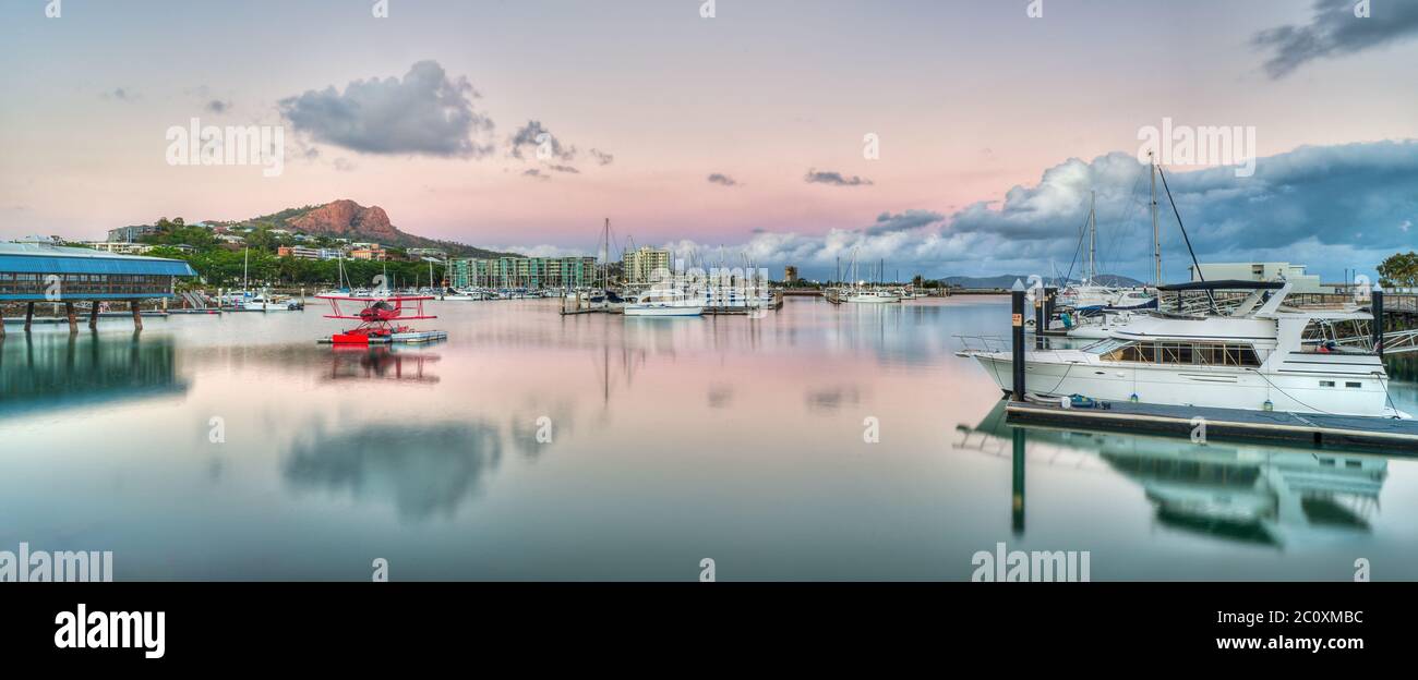 Panoramic view of Townsville's Harbour Marina with many moored craft ...