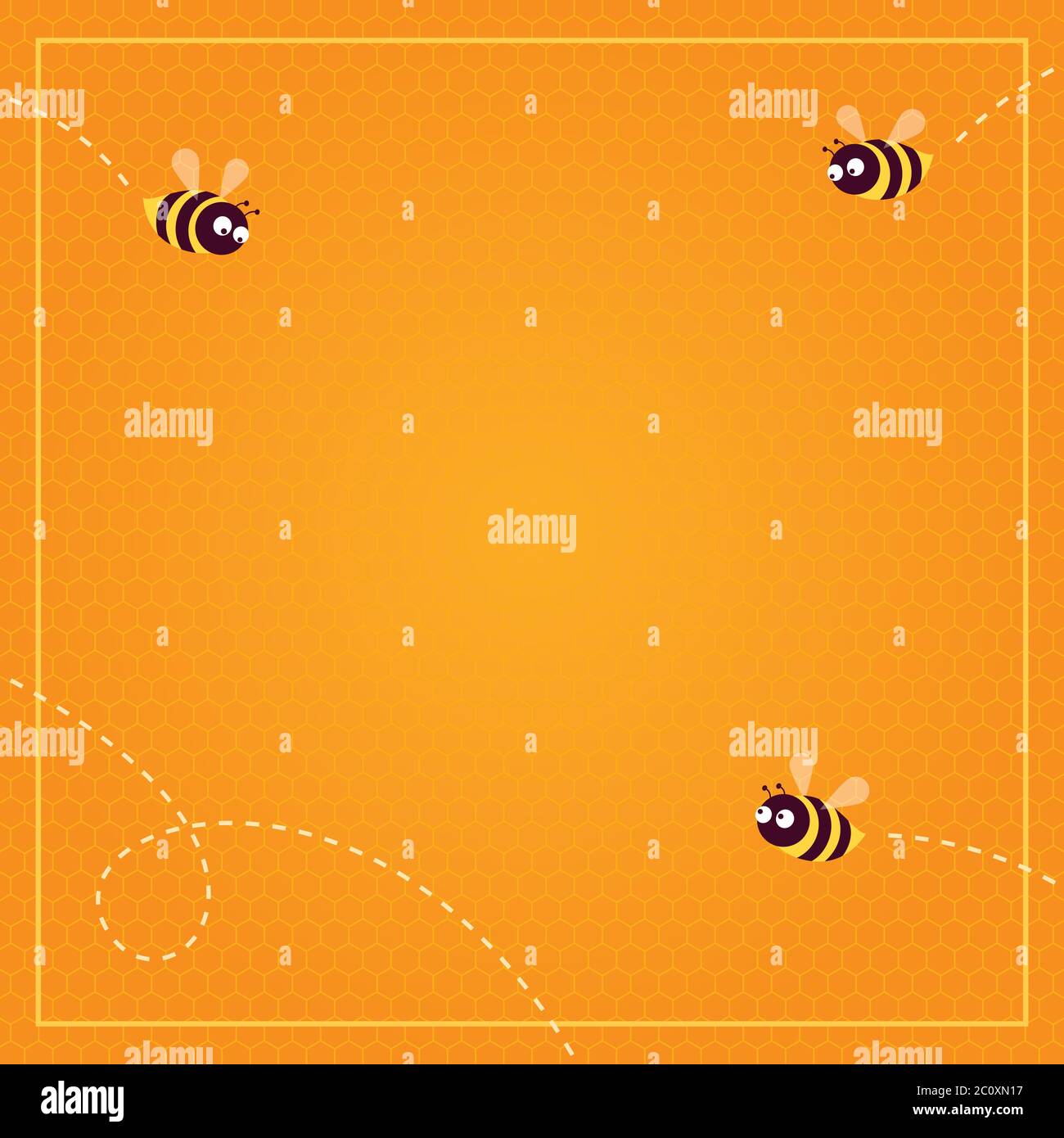 Vector illustration. Honeycomb pattern background and three flying bees ...