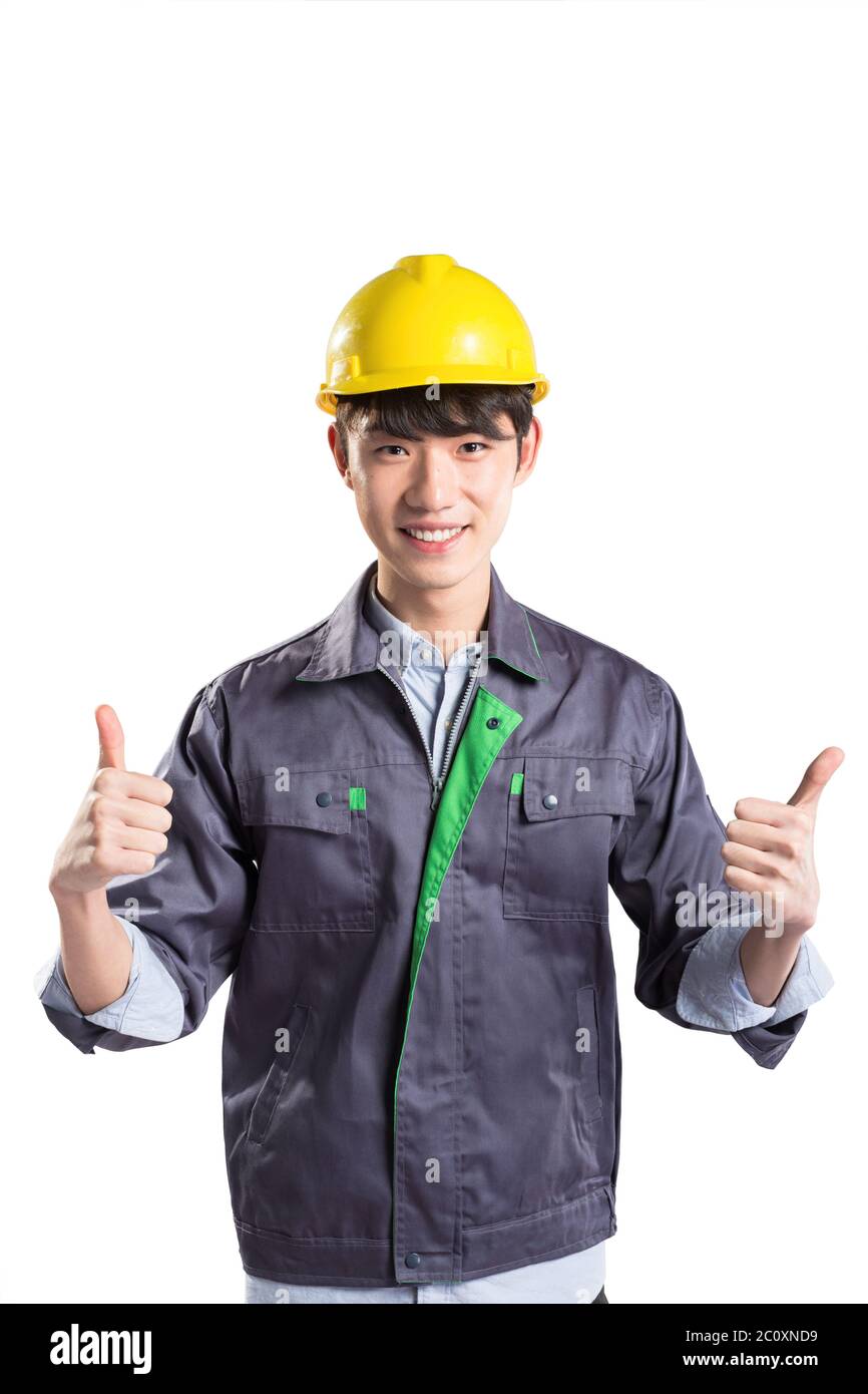 isolated young handsome asian technician on white background Stock ...