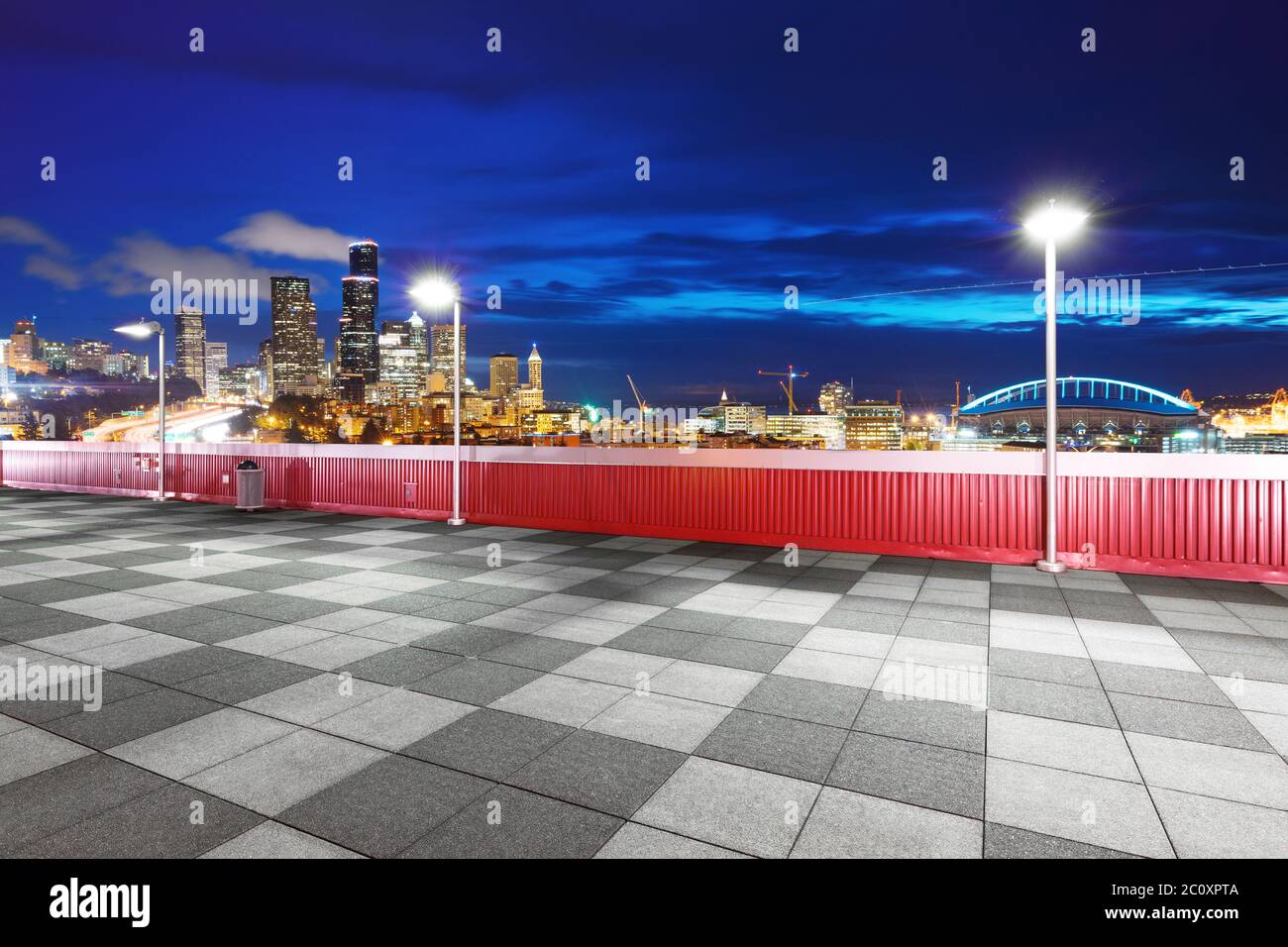 empty marble floor with cityscape and skyline of seattle Stock Photo ...
