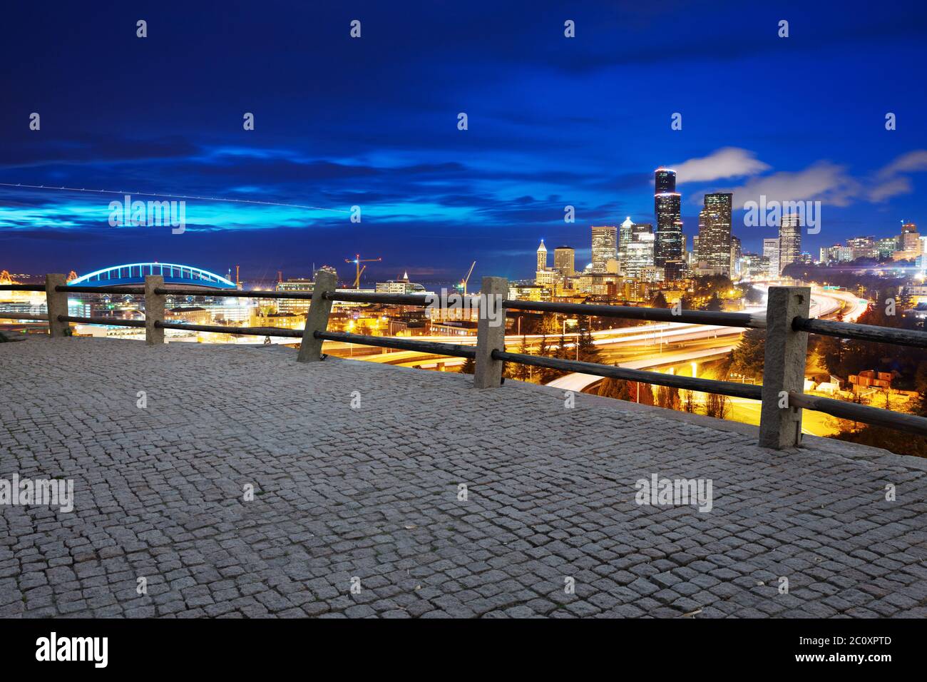 empty marble floor with cityscape and skyline of seattle Stock Photo ...
