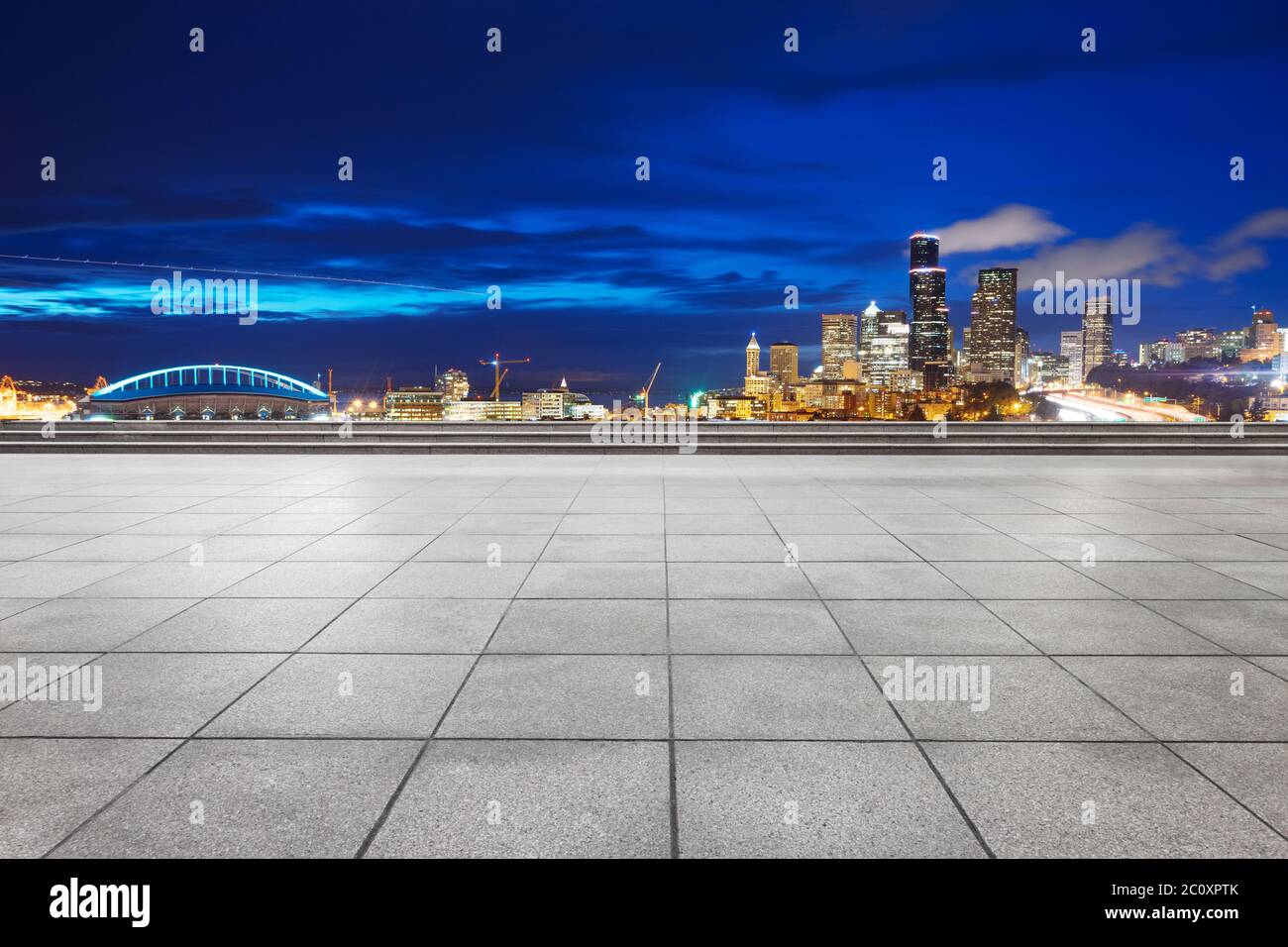 empty marble floor with cityscape and skyline of seattle Stock Photo ...