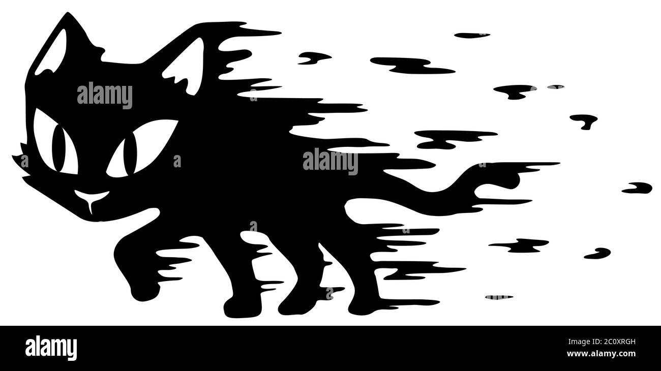 Cat Cartoon Character Motion Blur Stencil Black Vector Illustration Horizontal Isolated Stock