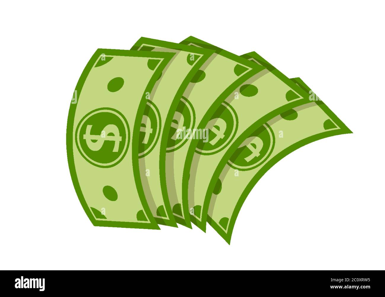 Money fan banknote flat cartoon style. Pile of dollar cash, green ...