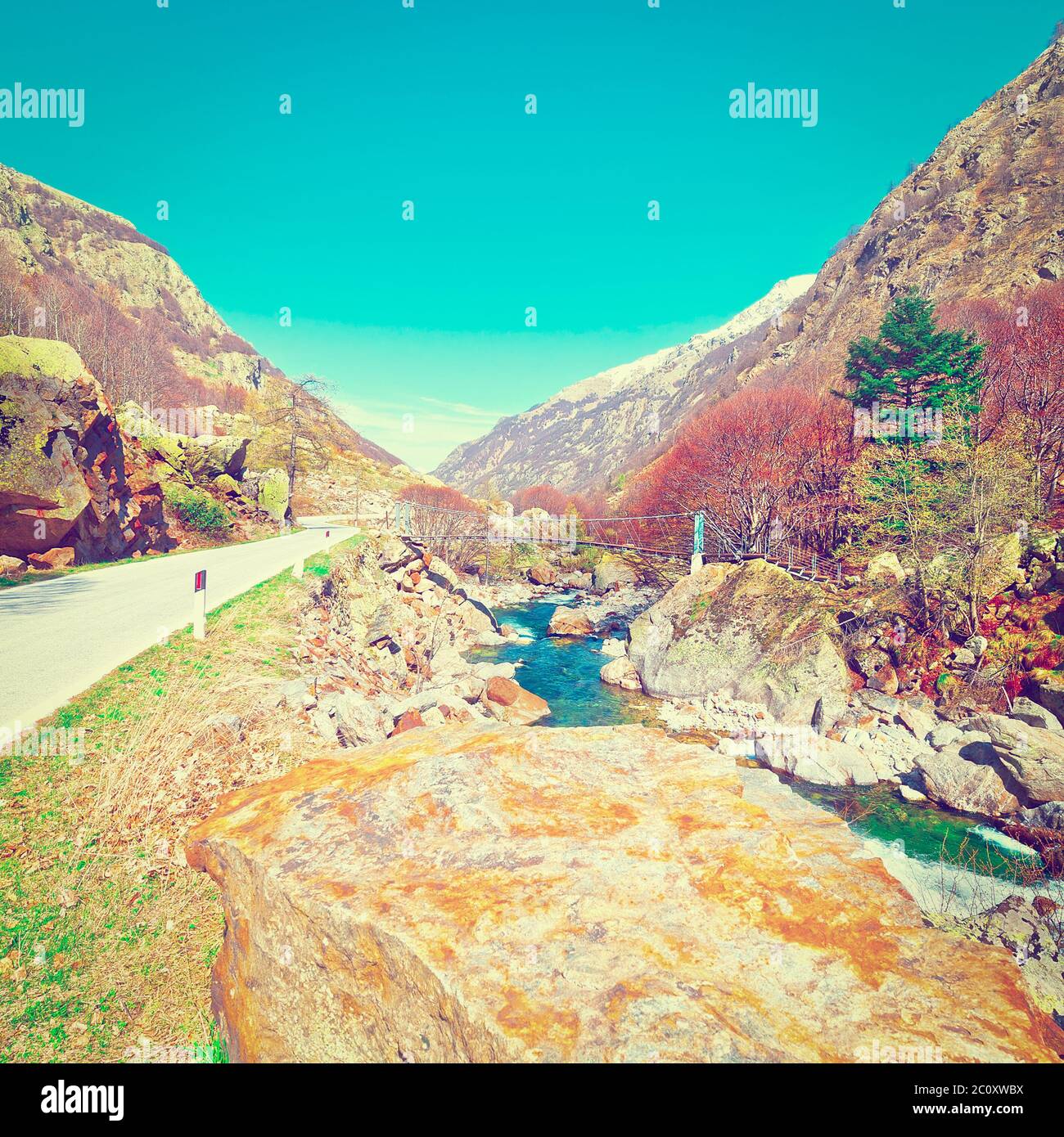 Road along Stream Stock Photo - Alamy