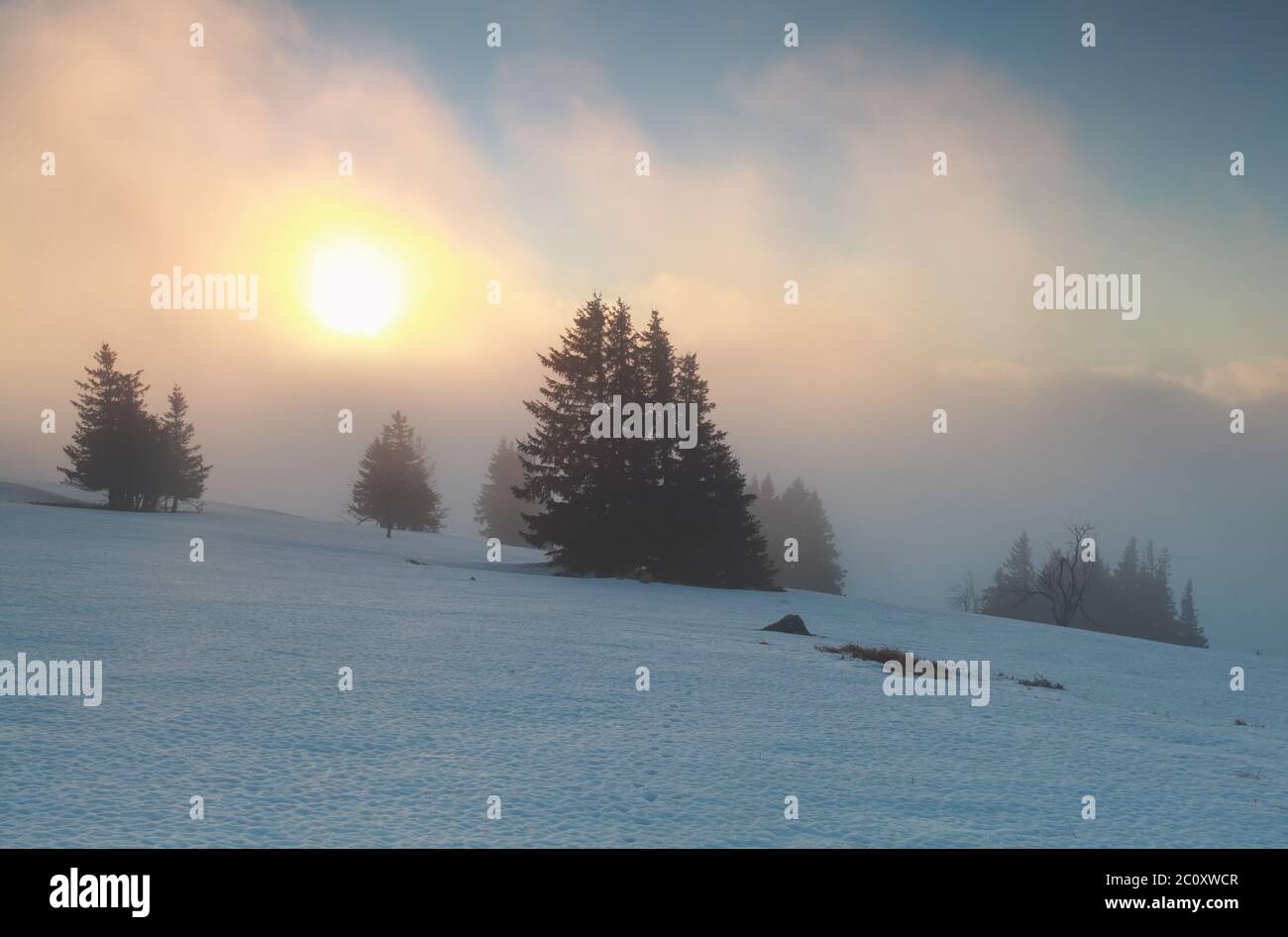 Foggy winter sunrise hi-res stock photography and images - Alamy