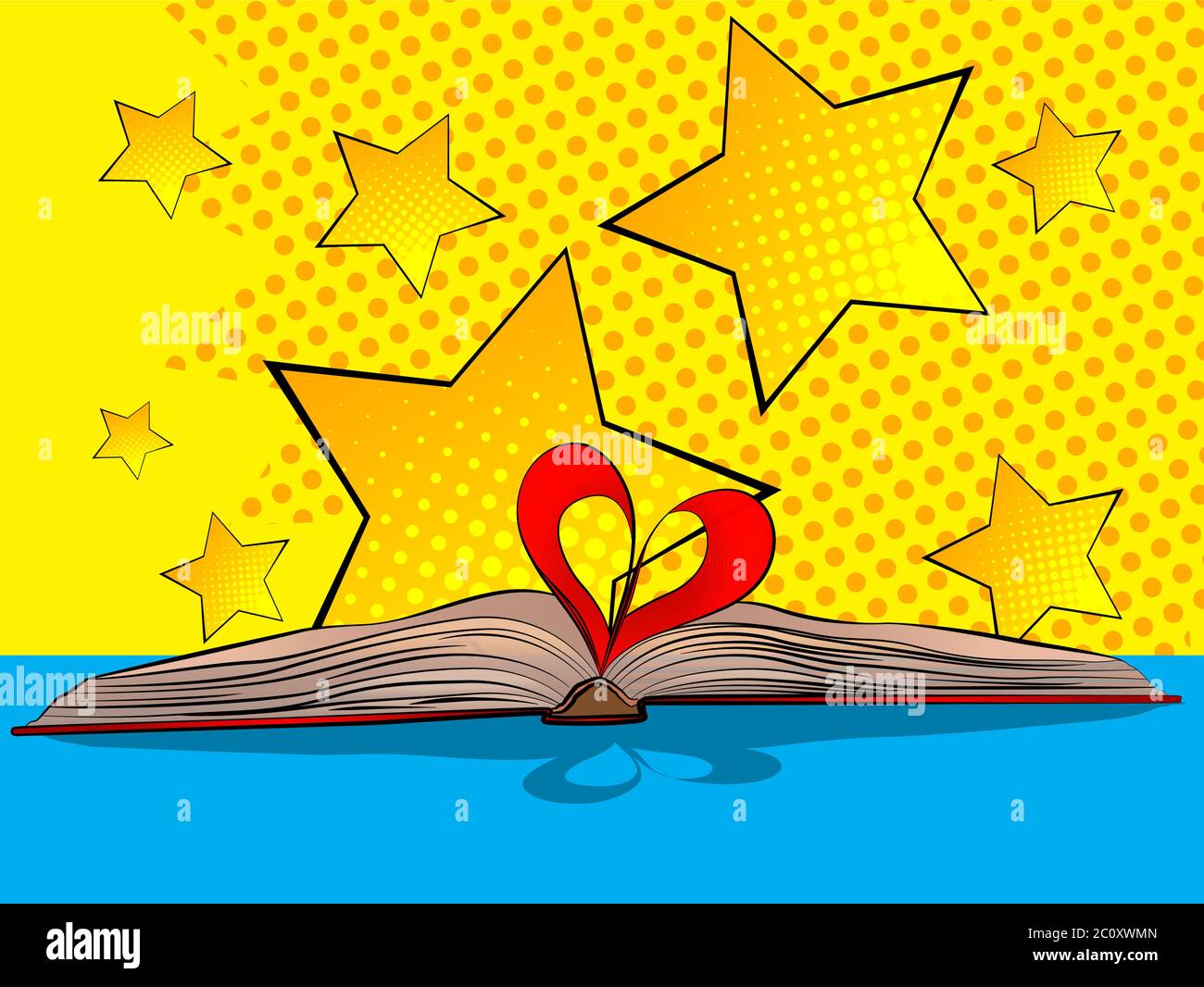 Illustration of Opened book with sheets in the form of heart - comic ...