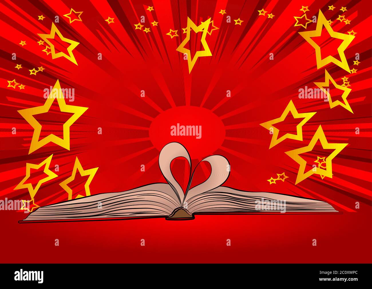Illustration of Opened book with sheets in the form of heart - comic ...