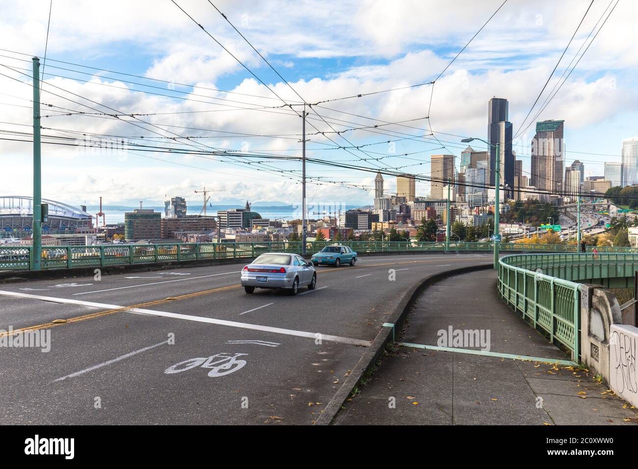 traffic on road and cityscape and skyline of seattle Stock Photo - Alamy