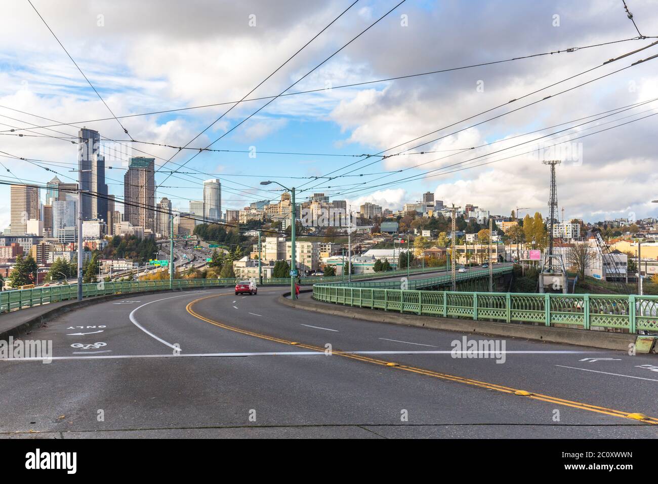 traffic on road and cityscape and skyline of seattle Stock Photo - Alamy