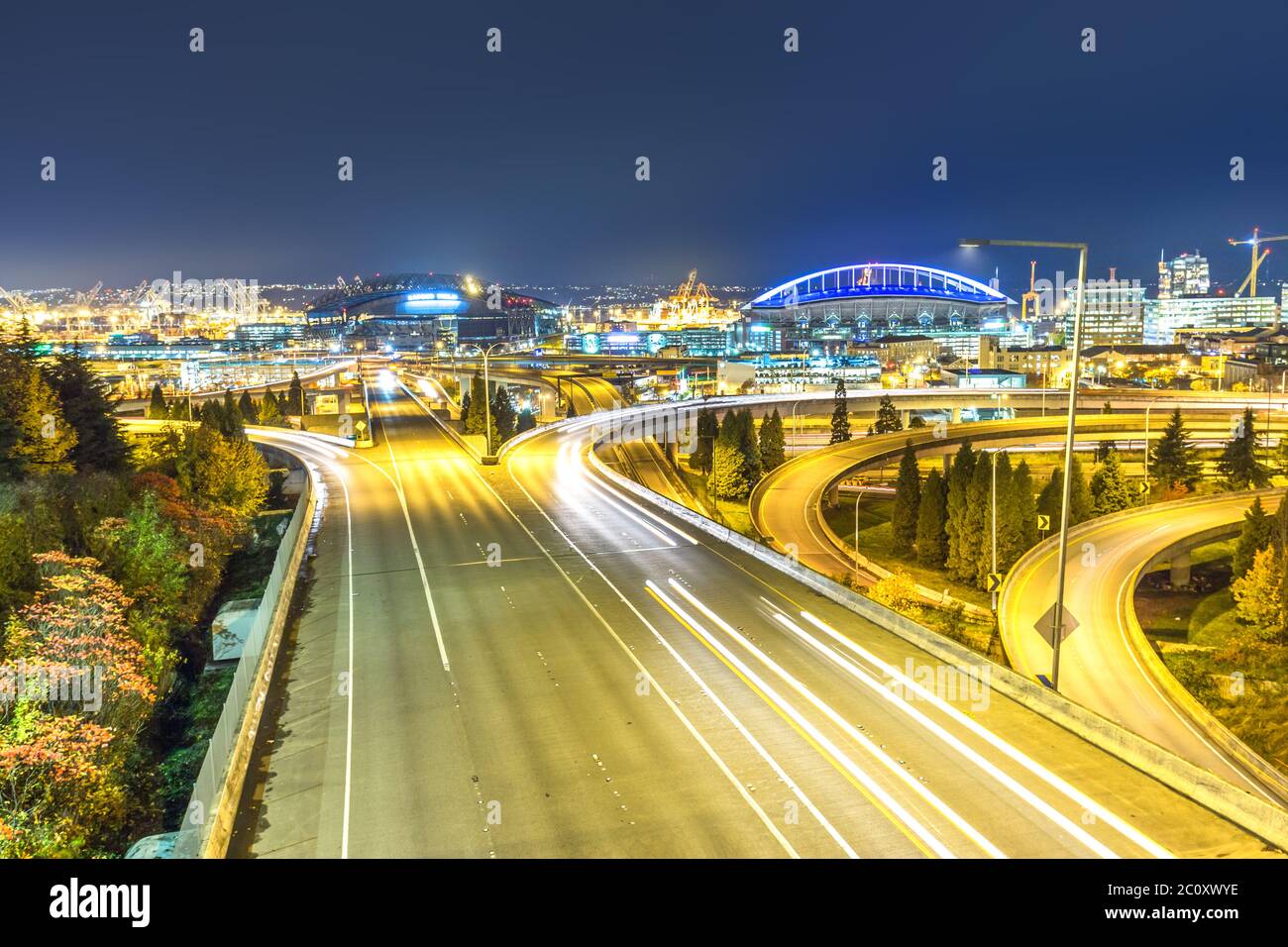 traffic on road and cityscape and skyline of seattle Stock Photo - Alamy