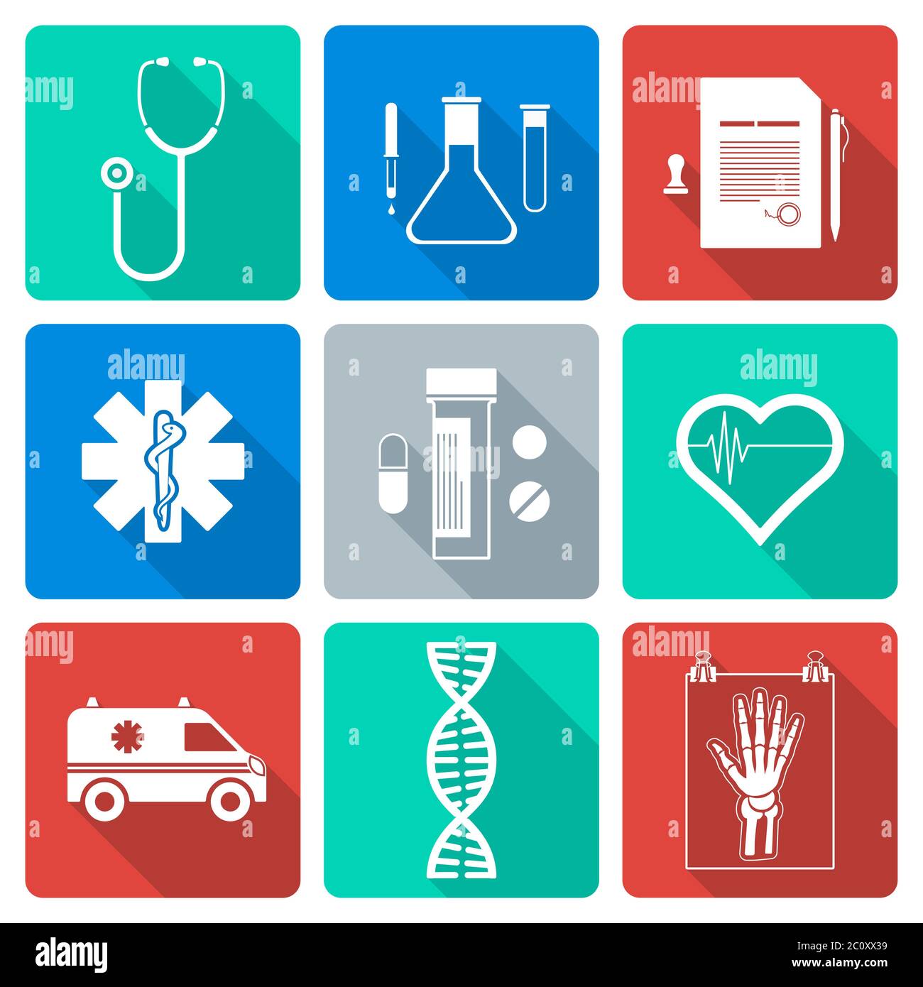 flat style white silhouette medical icons set Stock Photo - Alamy