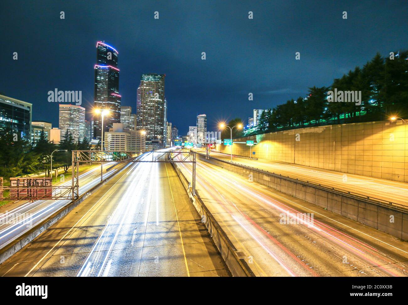 traffic on road and cityscape and skyline of seattle Stock Photo - Alamy