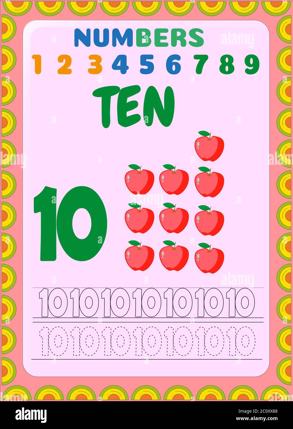 Preschool and toddler math with red apple fruit design Stock Vector ...