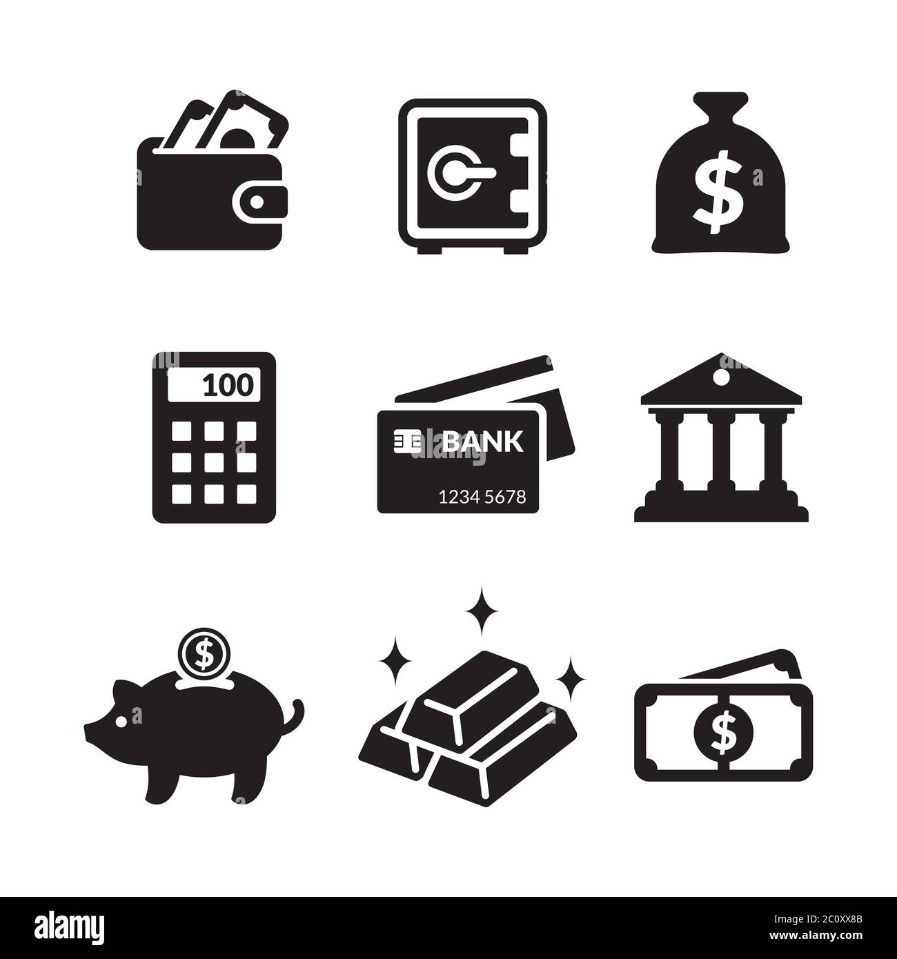 A collection of banking and economic activity icons. Credit card, money ...