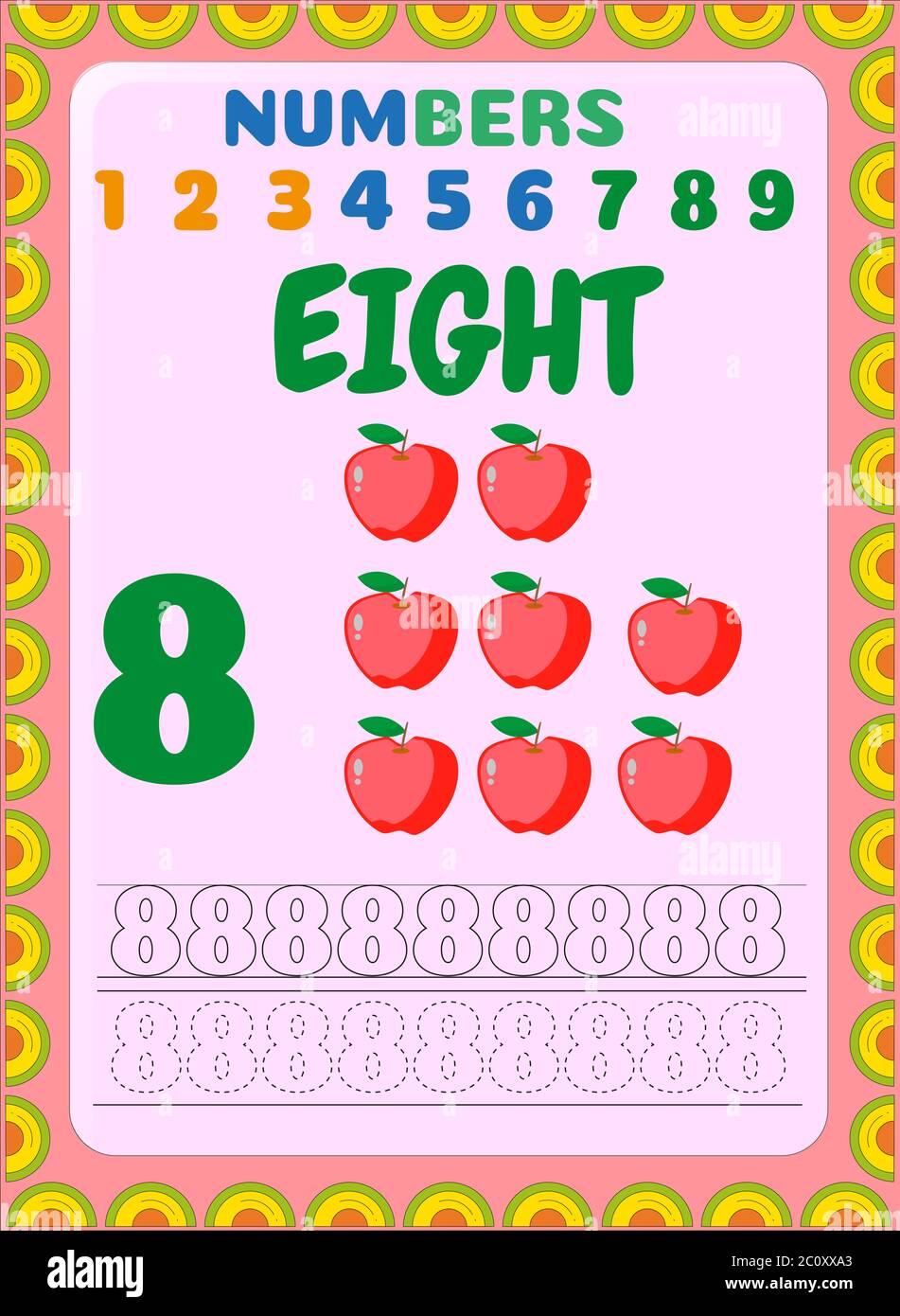 Preschool and toddler math with red apple fruit design Stock Vector ...