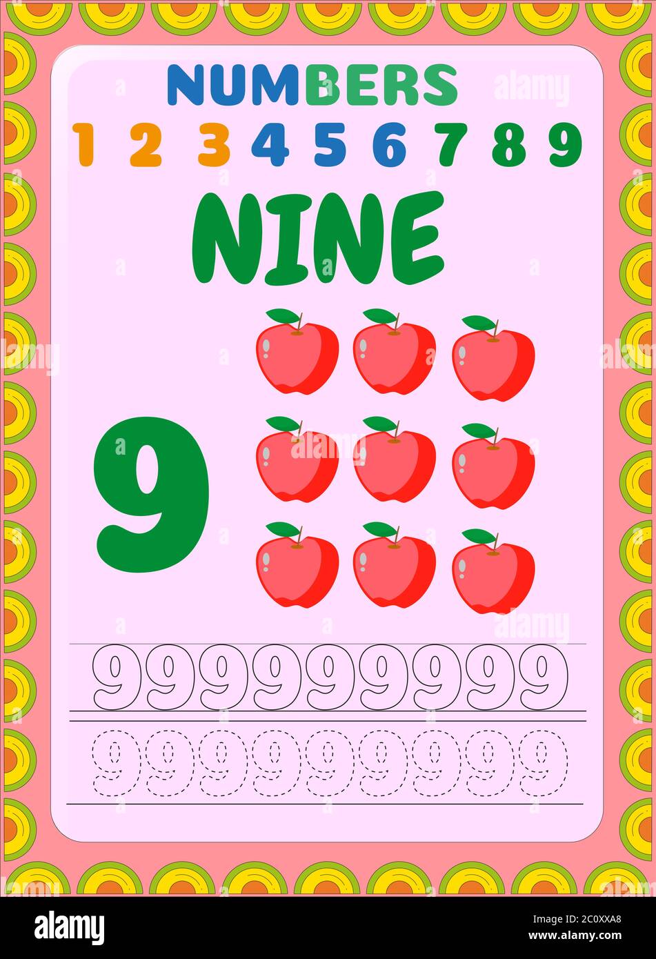 Preschool and toddler math with red apple fruit design Stock Vector ...
