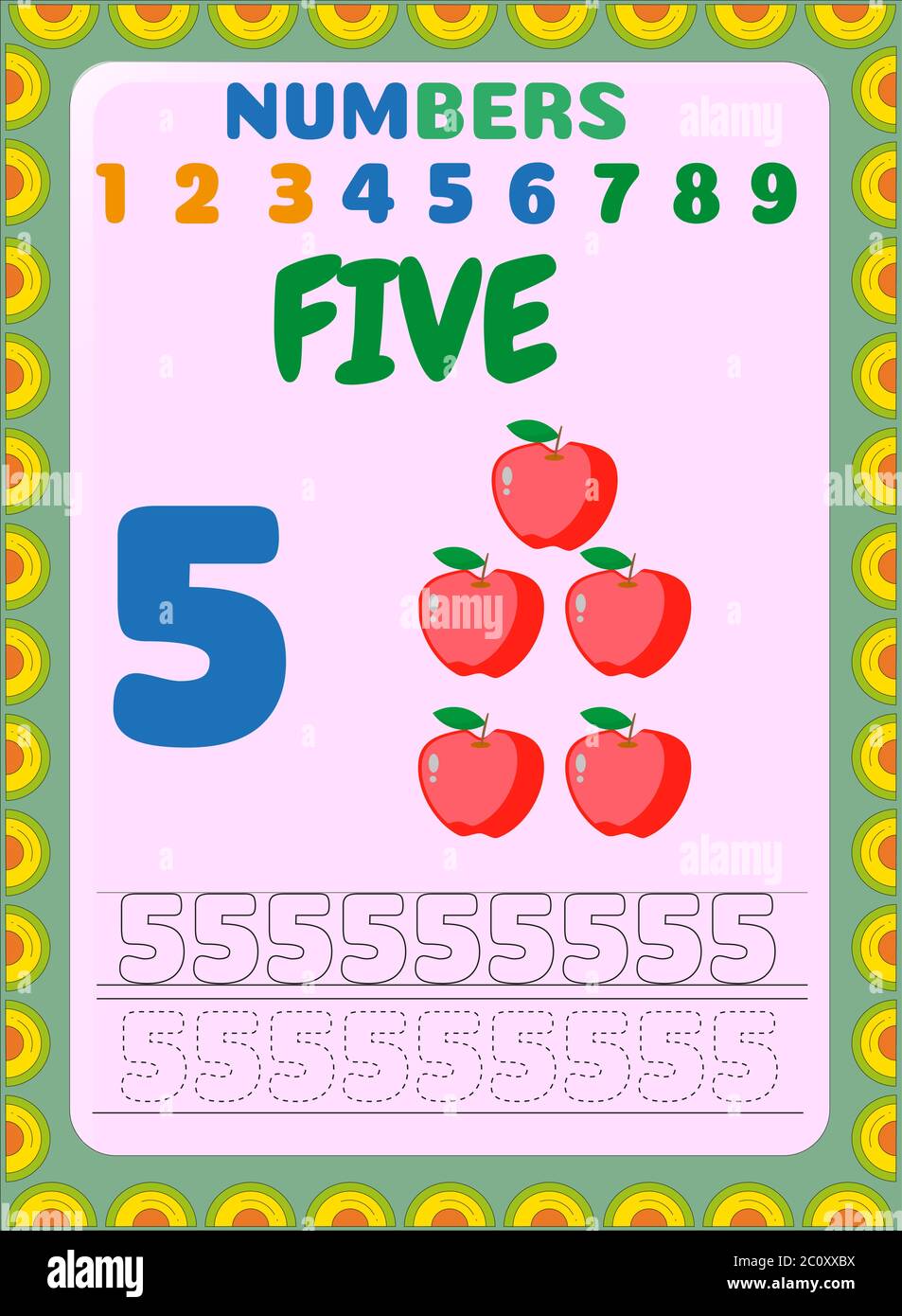 Preschool and toddler math with red apple fruit design Stock Vector ...