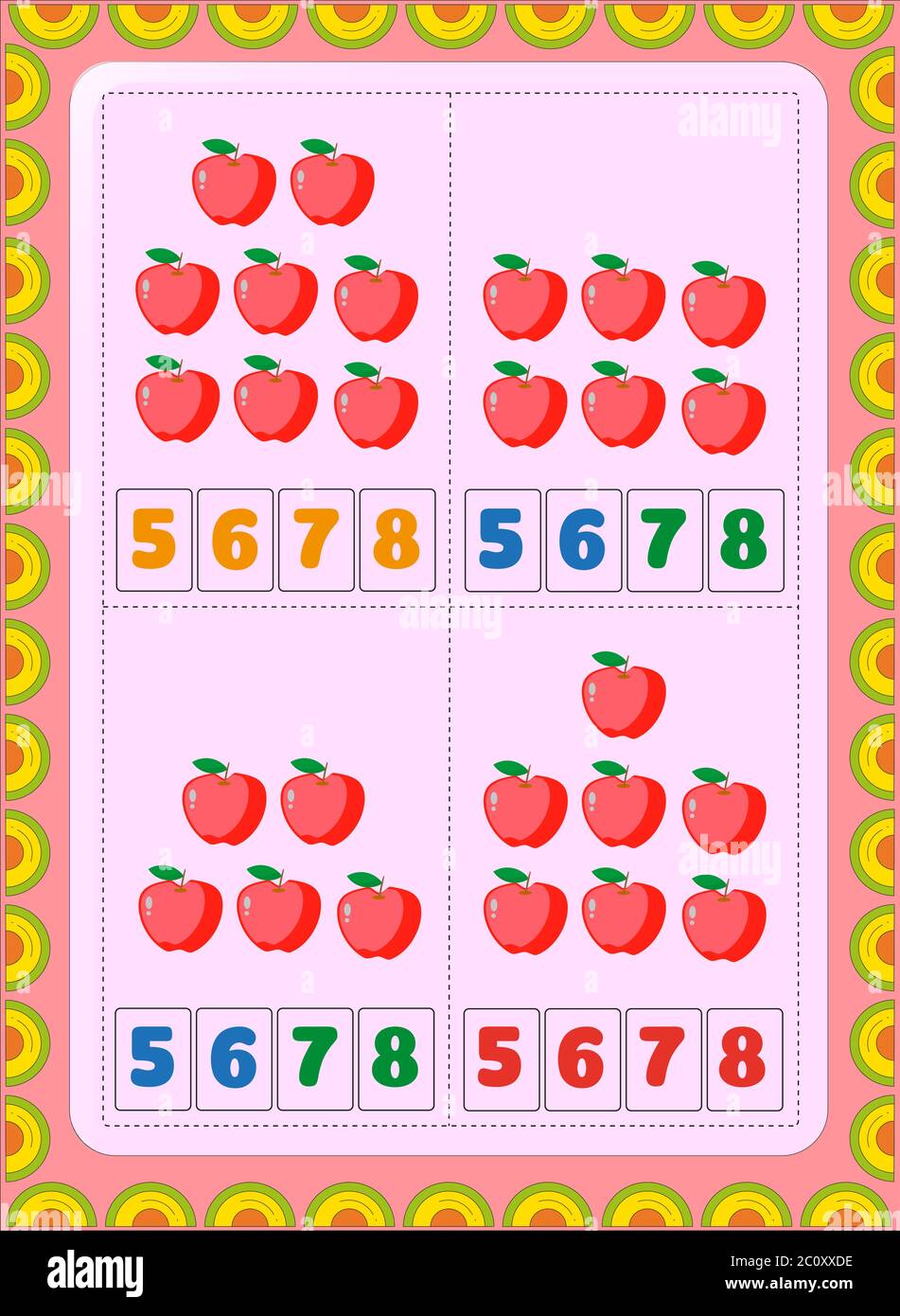 Preschool and toddler math with red apple fruit design Stock Vector ...
