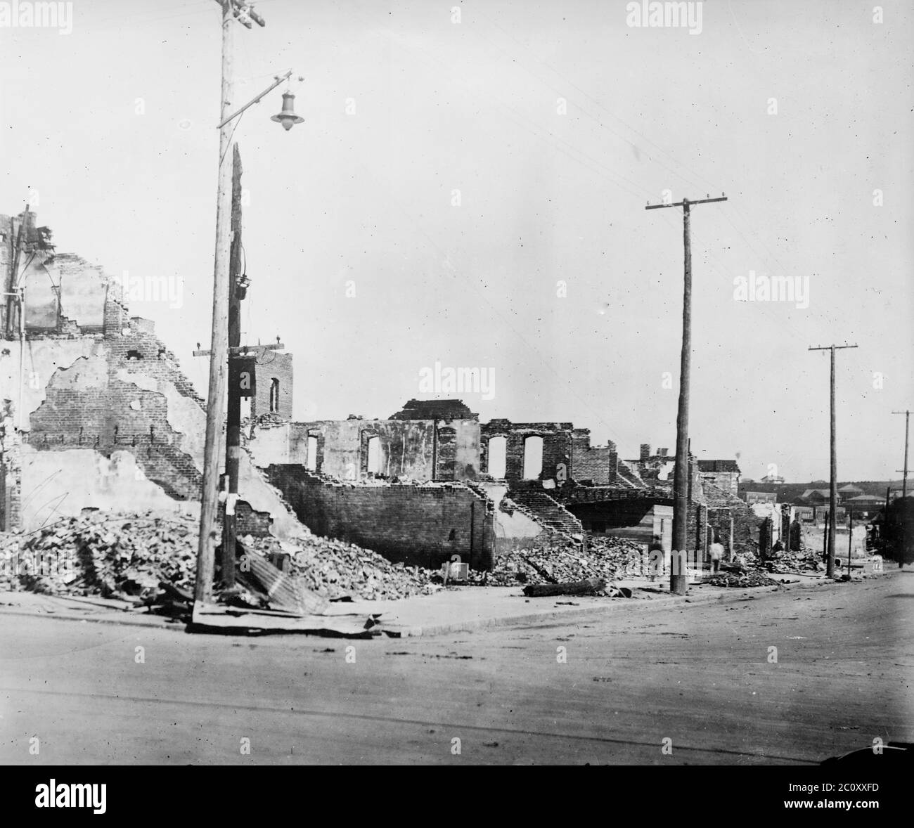 Race riots in Tulsa, Oklahoma on June 21, 1921. Ruins of the Williams ...