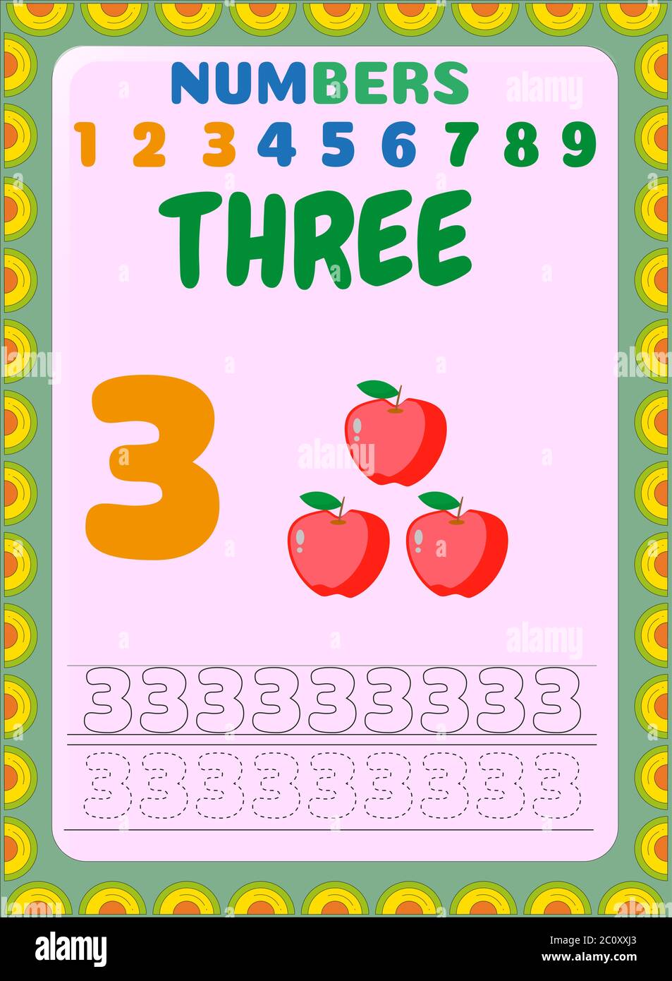 Preschool and toddler math with red apple fruit design Stock Vector ...