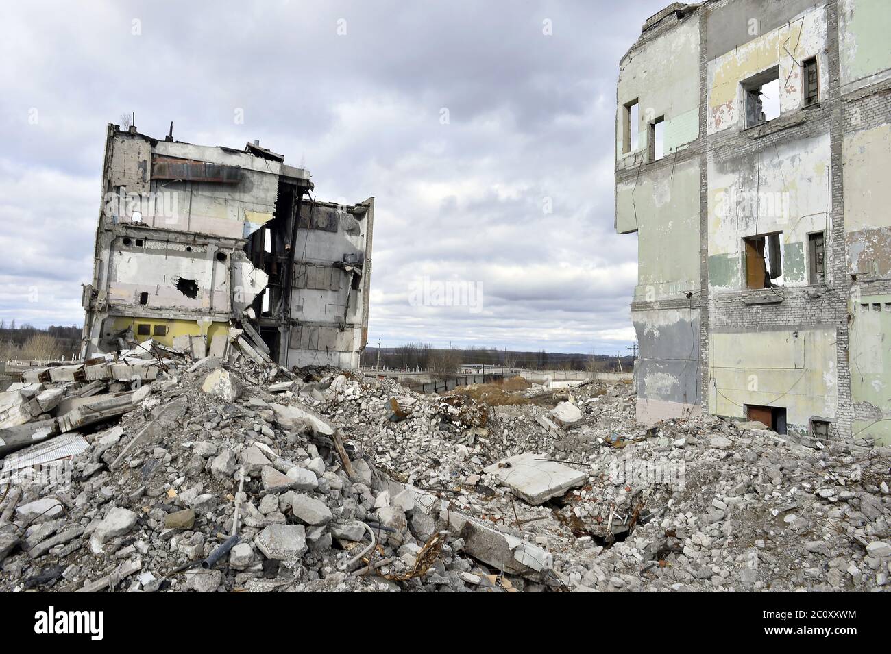 Pieces of Metal and Stone are Crumbling from Demolished Building Floors ...