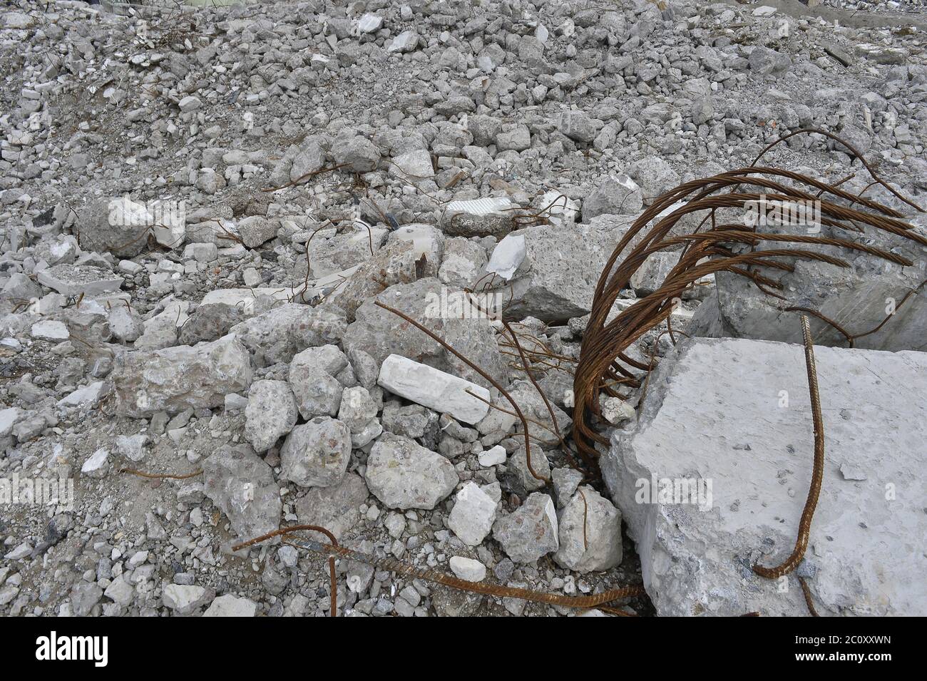 Pieces of Metal and Stone are Crumbling from Demolished Building Floors ...