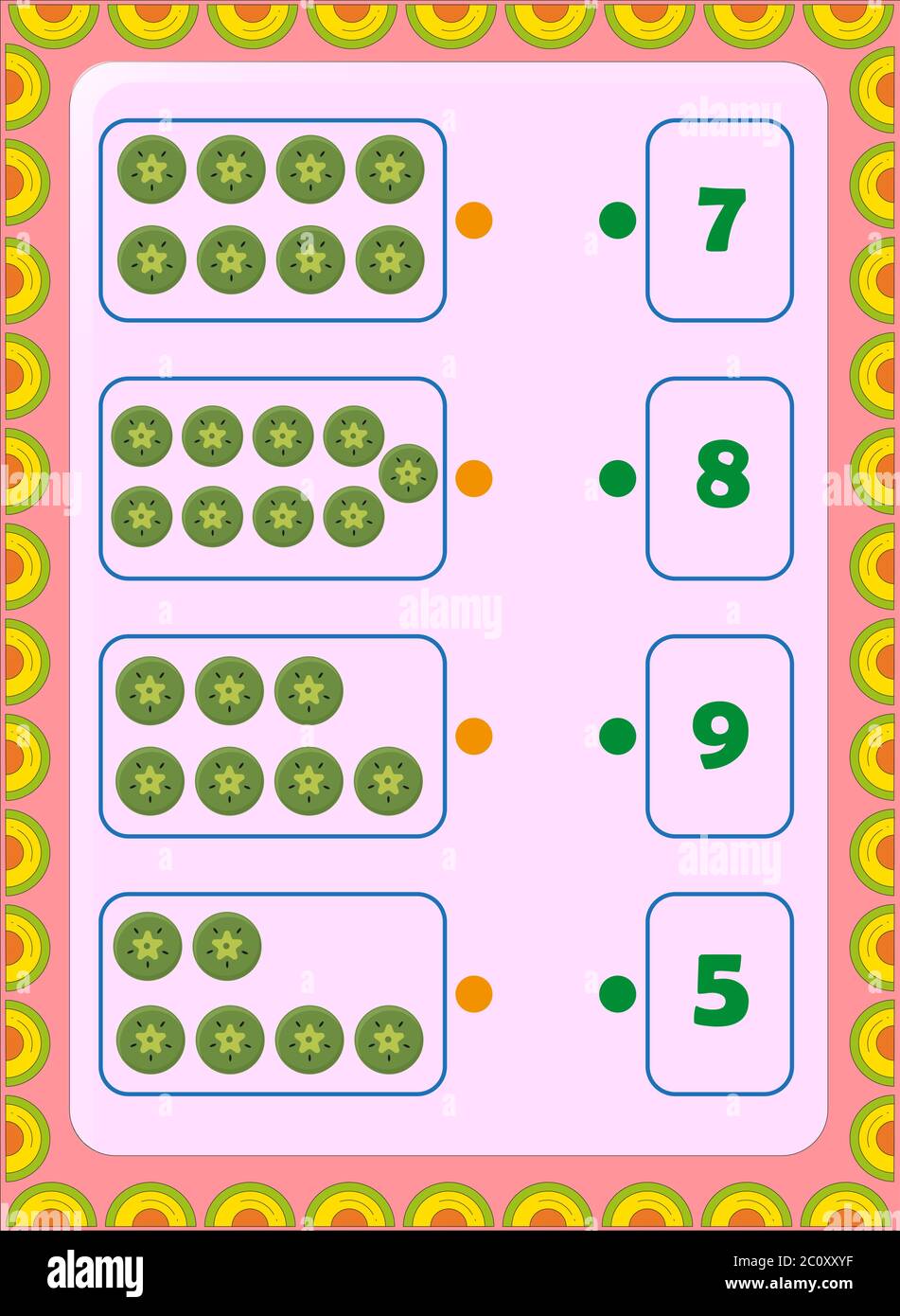 Preschool and toddler math with slice of kiwi fruit design Stock Vector ...