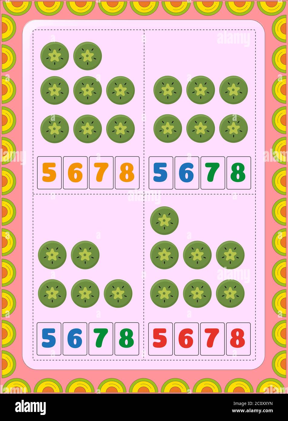 Preschool and toddler math with slice of kiwi fruit design Stock Vector ...