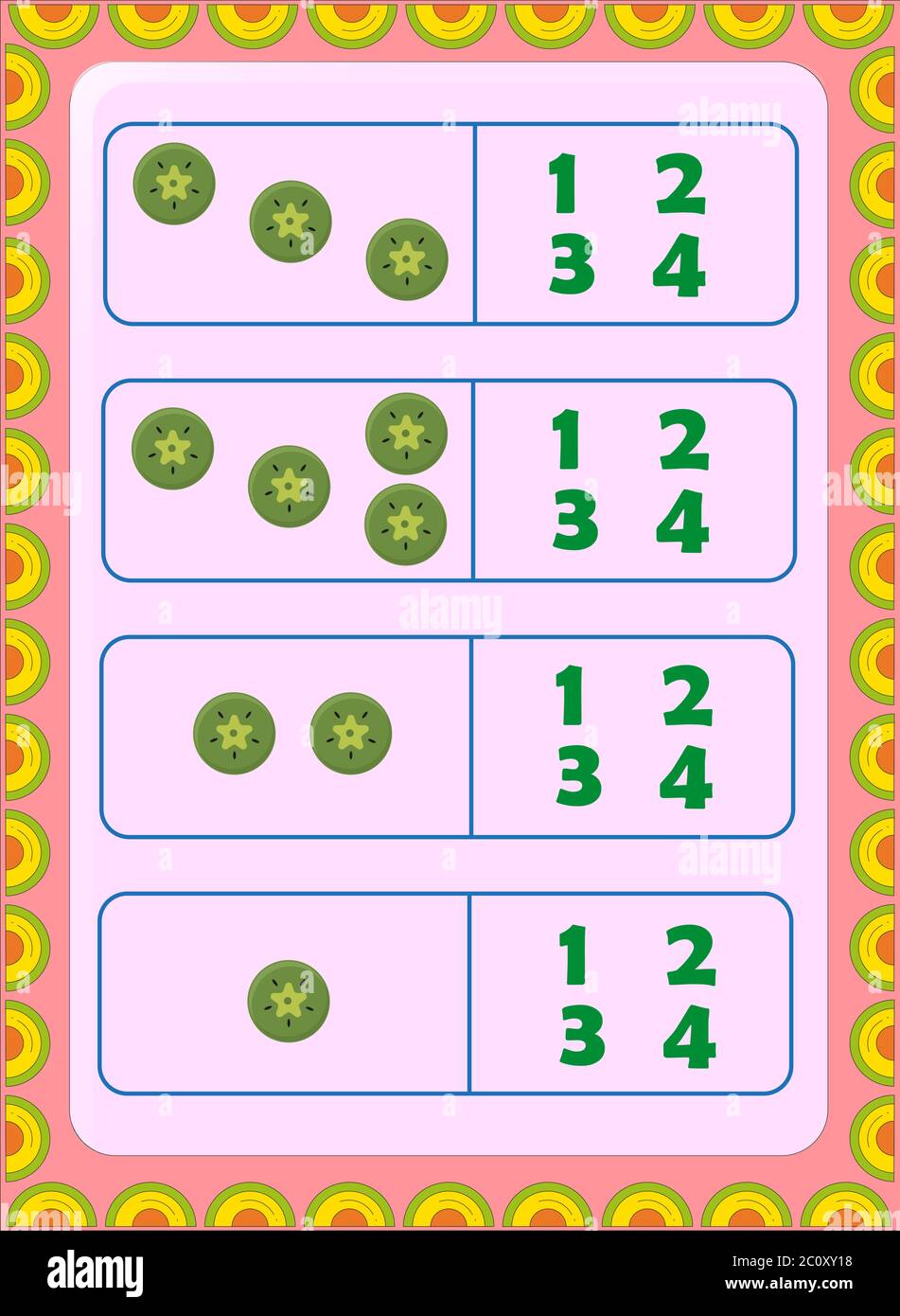 Preschool and toddler math with slice of kiwi fruit design Stock Vector ...