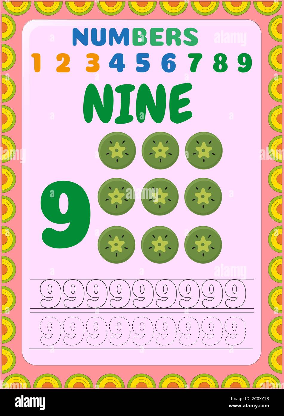 Preschool and toddler math with slice of kiwi fruit design Stock Vector ...