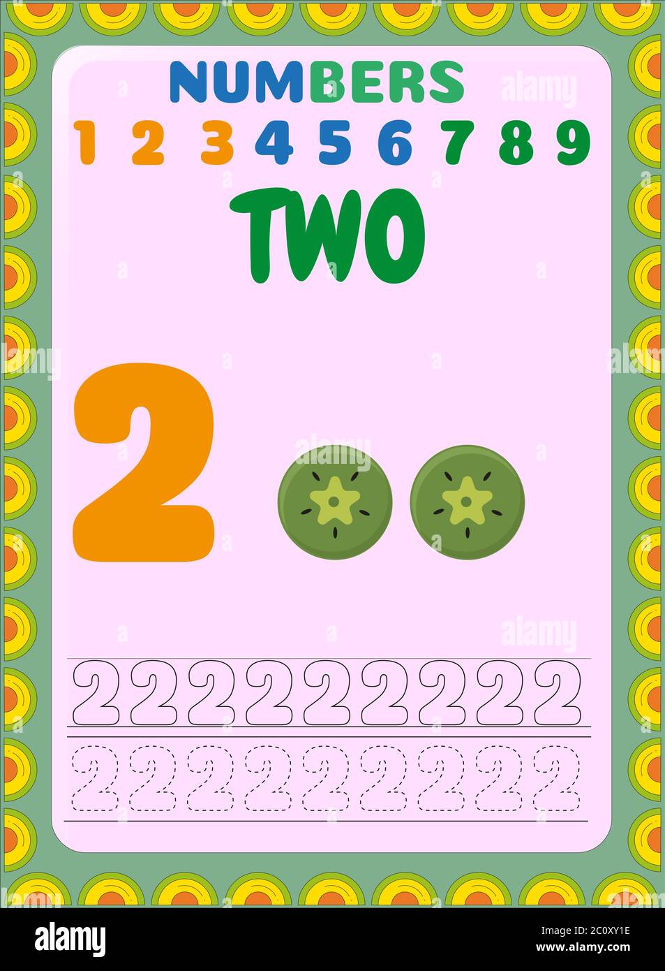 Preschool and toddler math with slice of kiwi fruit design Stock Vector ...
