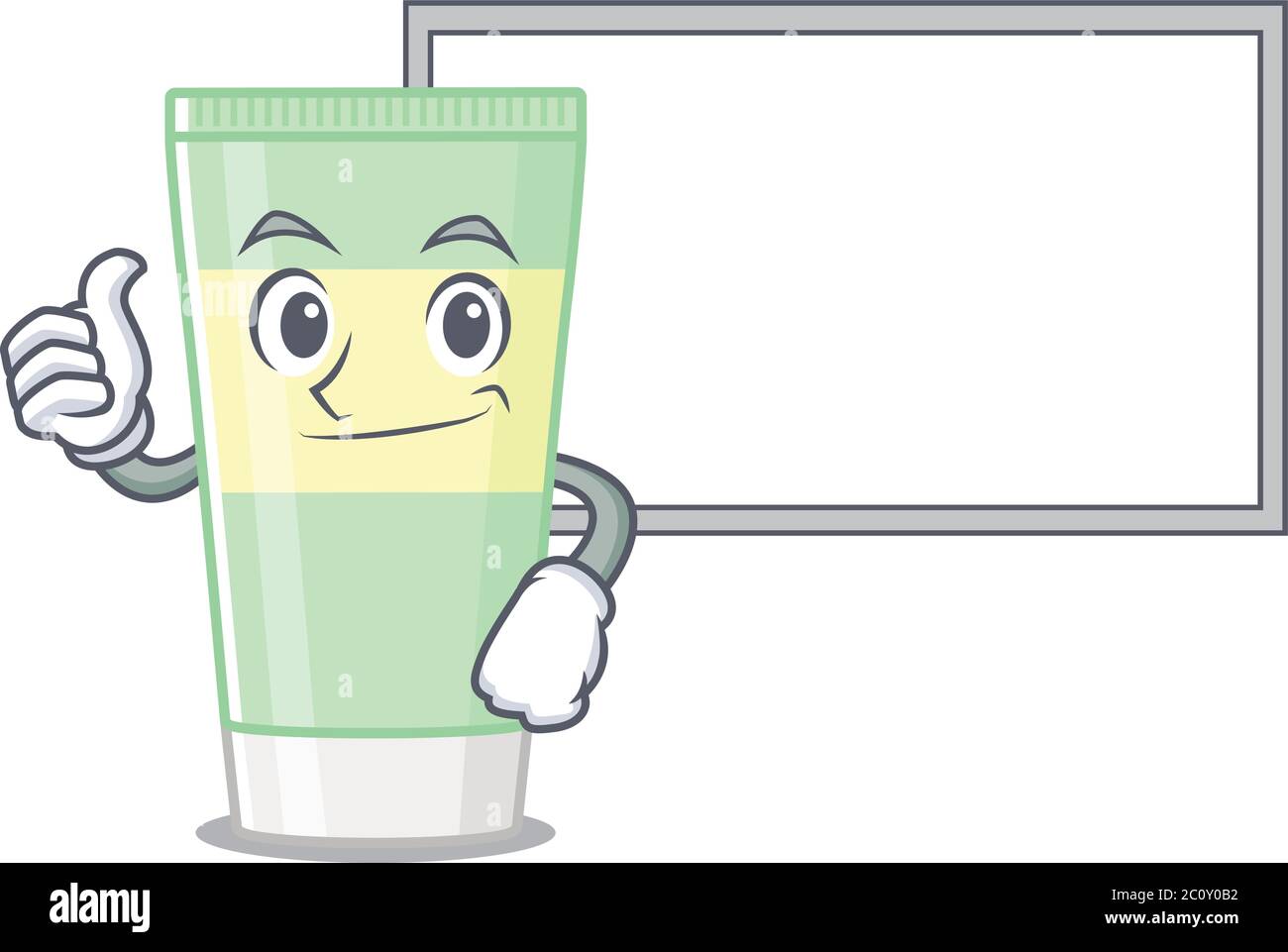 Cleansing foam cartoon design with Thumbs up finger bring a white board ...