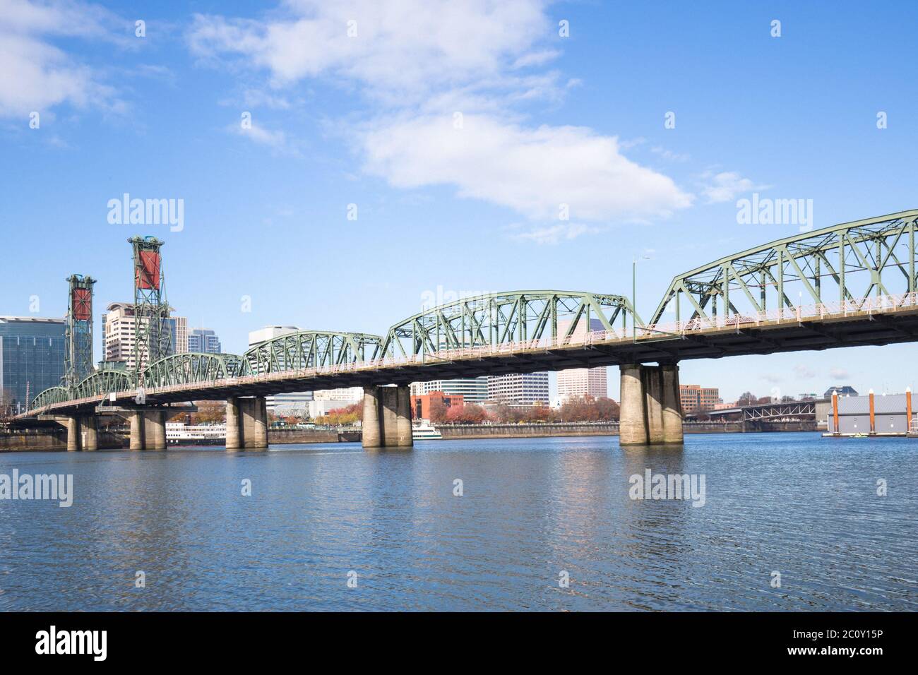 steel bridge over water with cityscape and skyline in portland Stock ...