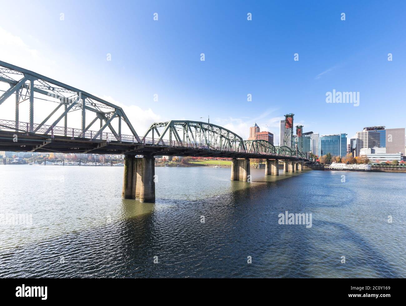 steel bridge over water with cityscape and skyline in portland Stock ...