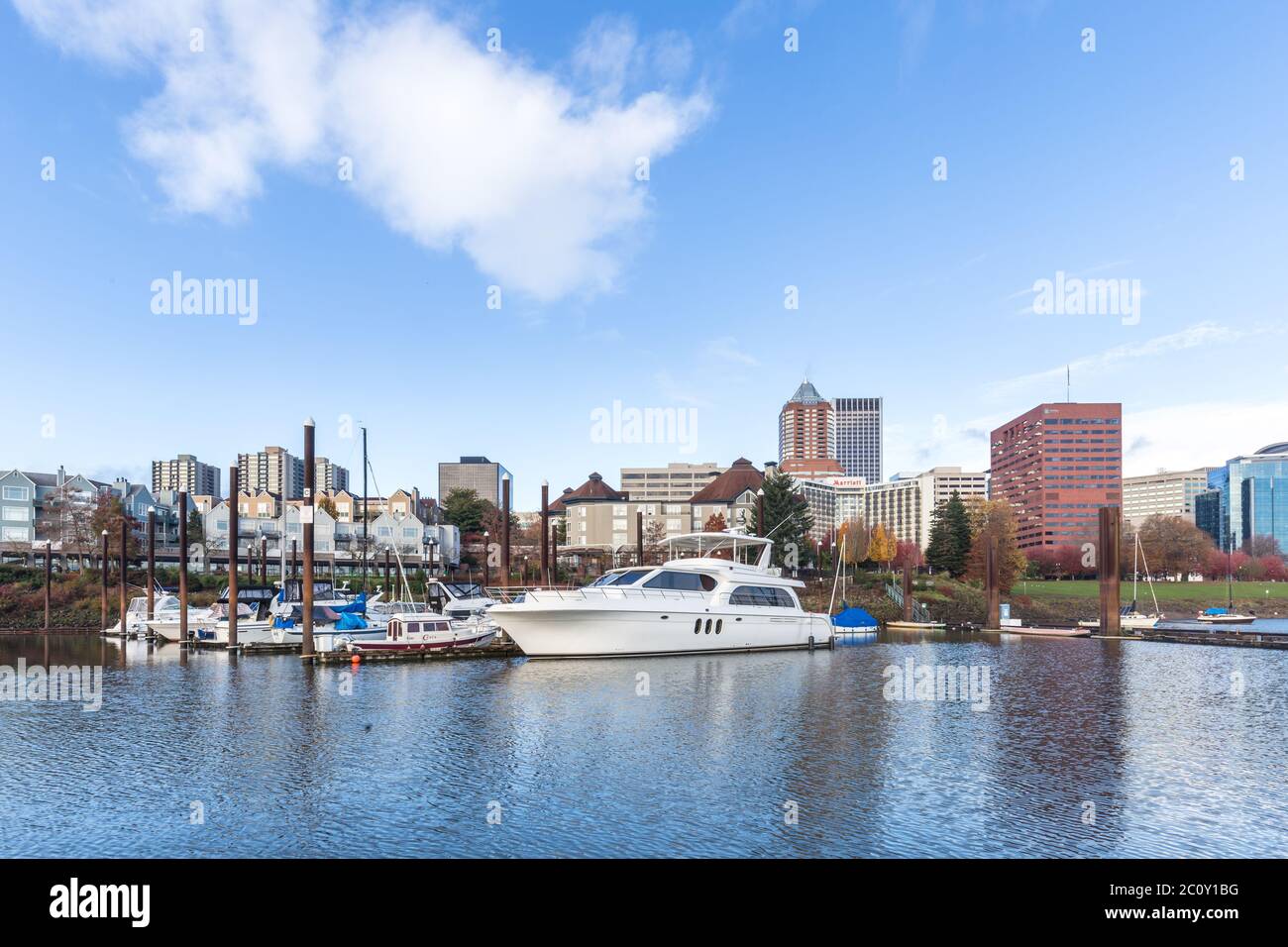 yacht on water with cityscape and skyline in portland Stock Photo - Alamy