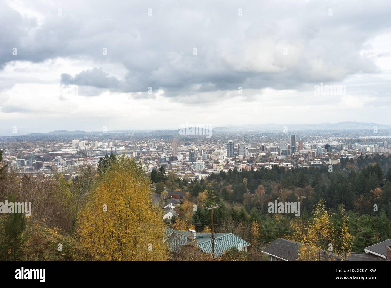 cityscape and skyline of portland on view from forest Stock Photo - Alamy